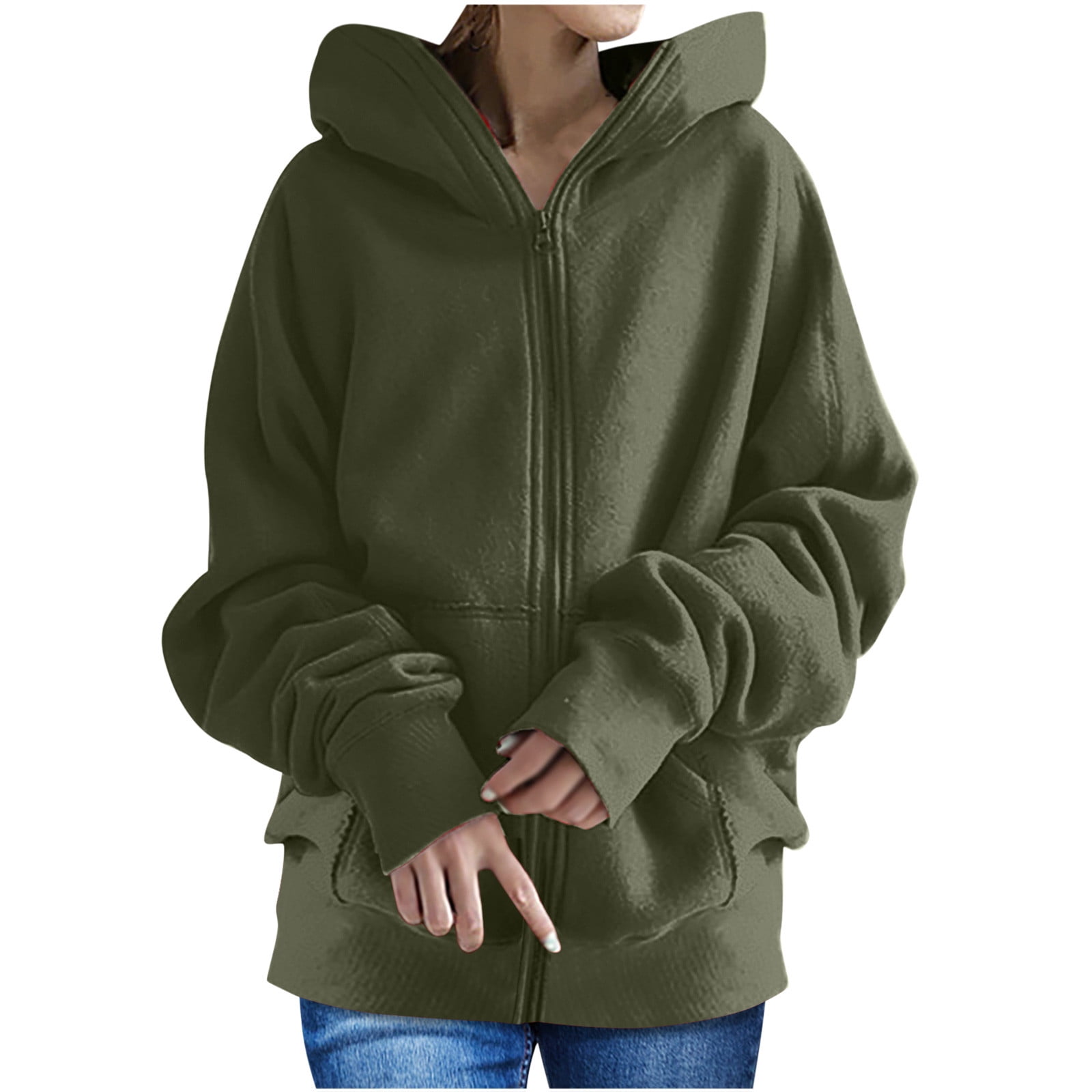 Women's Winter Hooded Sweatshirts Jacket Long Sleeve Zipper Tops Casual ...