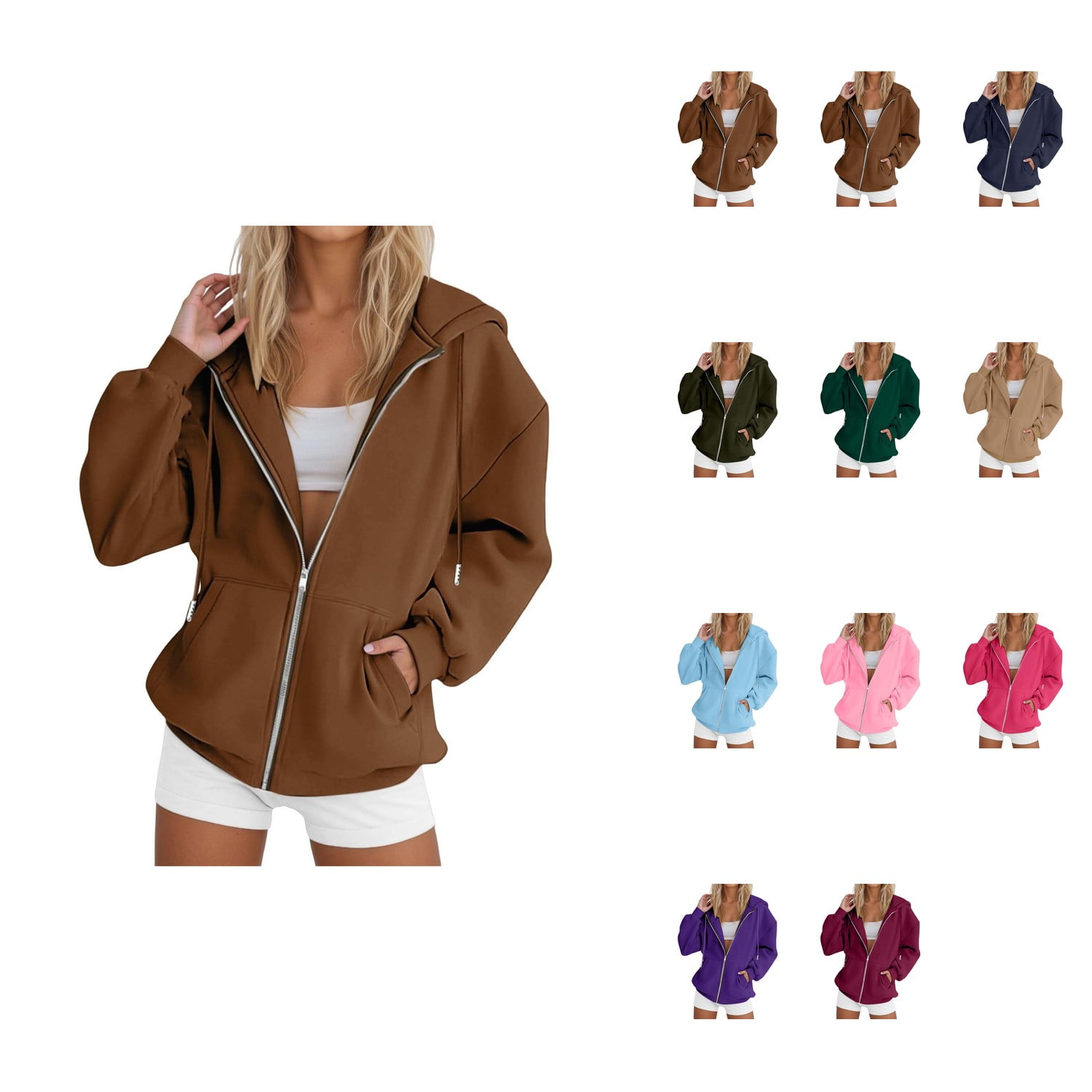 Women's Winter Hooded Velvet Loose Oversized Hoodie with Drawstring Zip ...