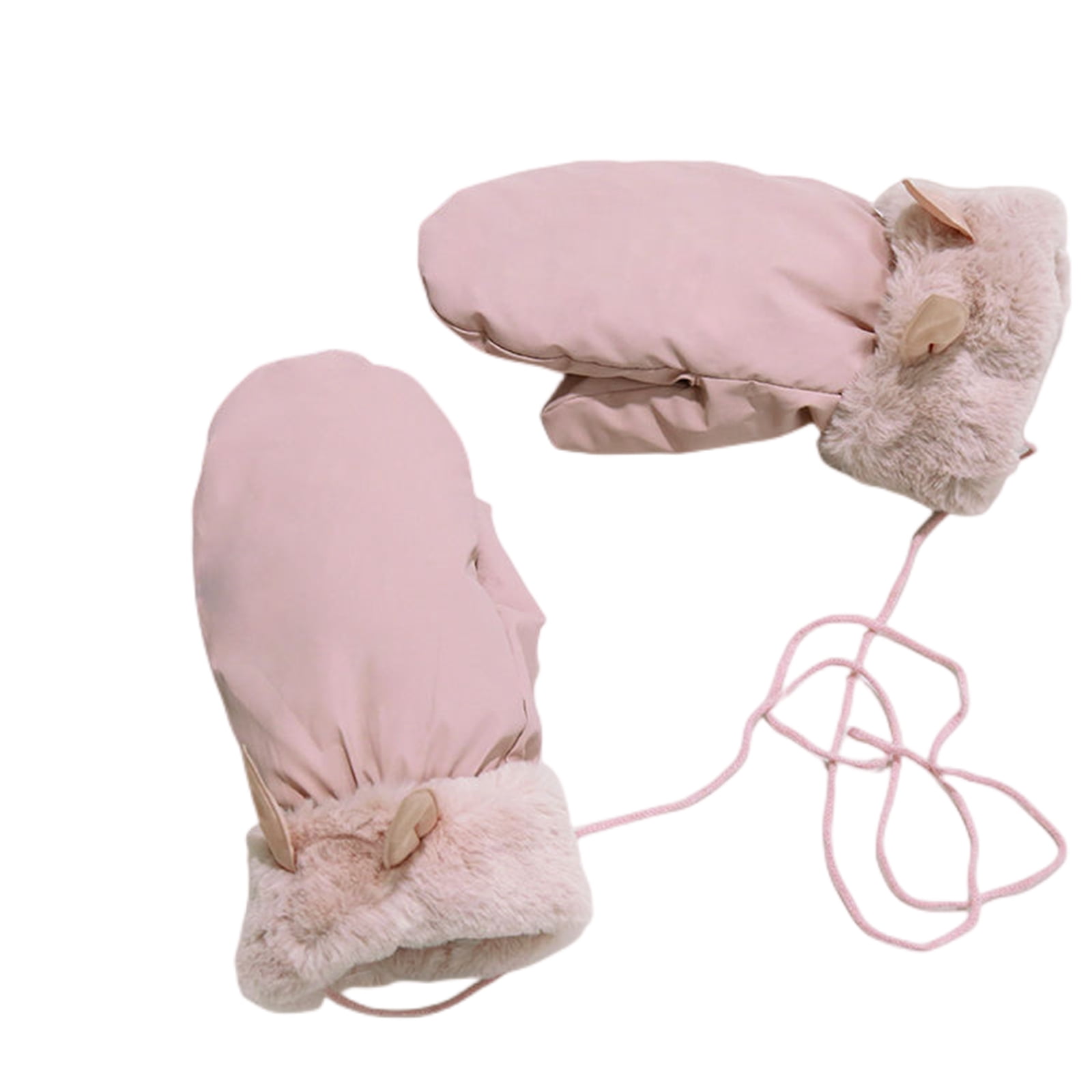 Women's Winter Mittens with String Warm Lining Cozy Fuzzy Gloves Cold ...