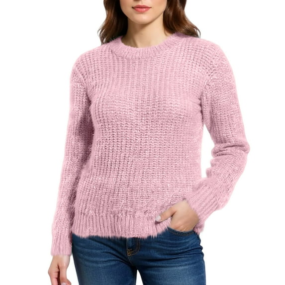 Women's Winter Mohair Candy Color Long Sleeves O-Neck Knit Top Sweater ...