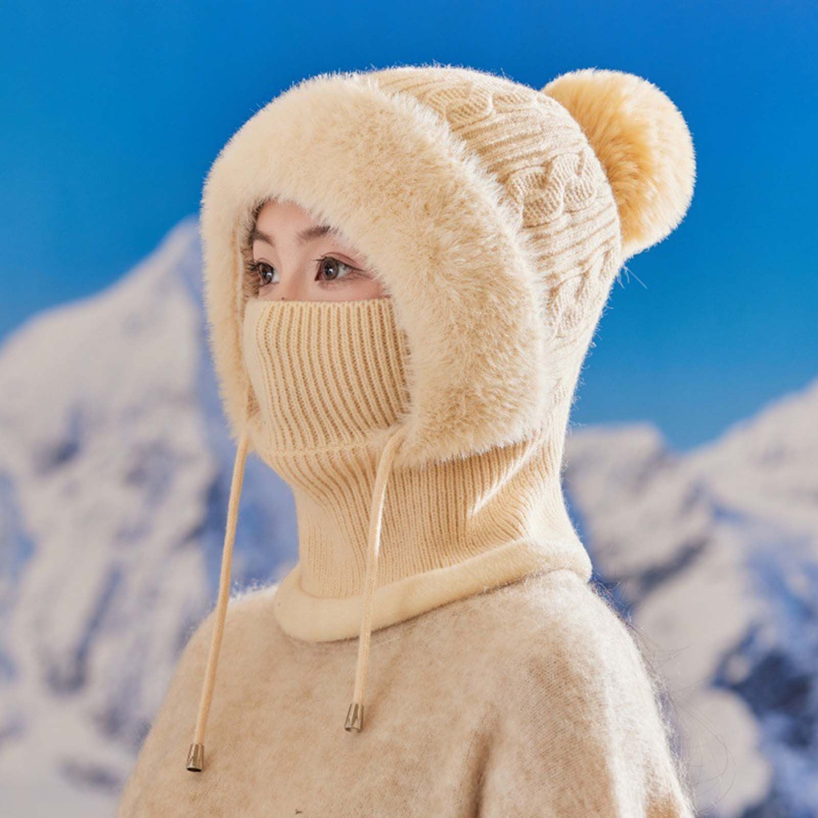 Women's Winter Plush Hat with Integrated Face Mask, Scarf Hood ...
