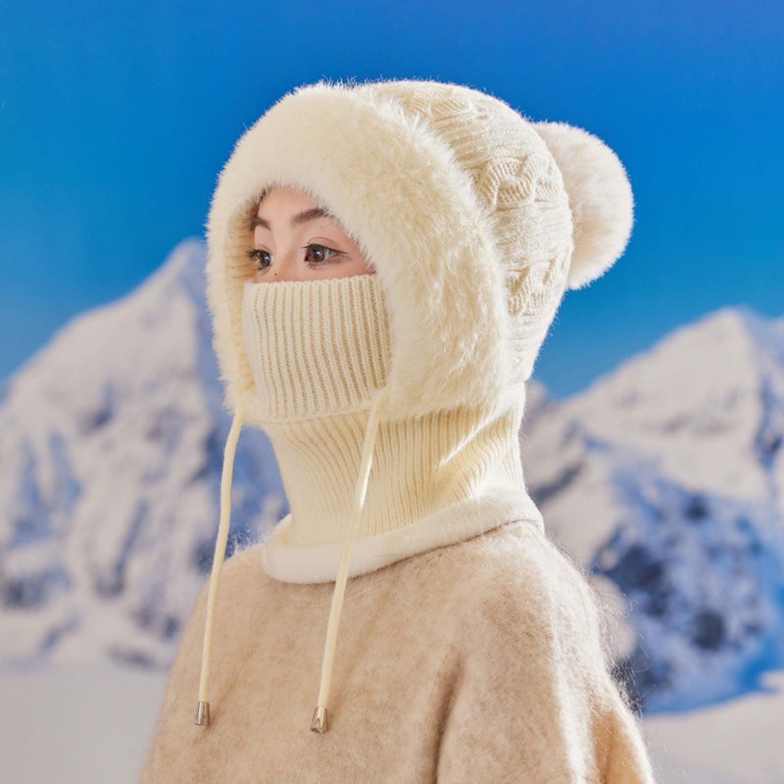 Women's Winter Plush Hat with Integrated Face Mask, Scarf Hood ...