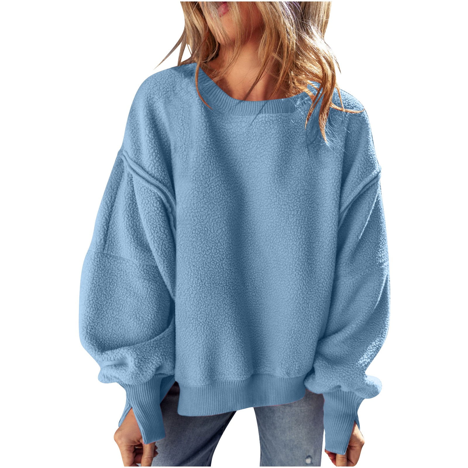 Women's Winter Polar Fleece Casual Sweatshirt Long Sleeve Round Neck ...