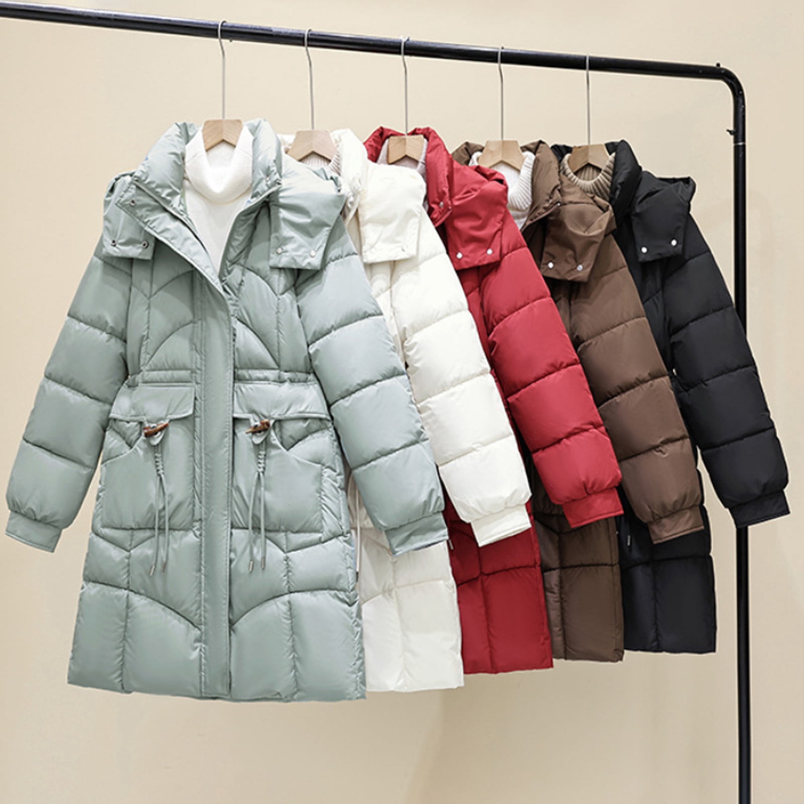 Women's Winter Slim Fit Waisted Jacket with Horn Buttons, Mid-Length ...