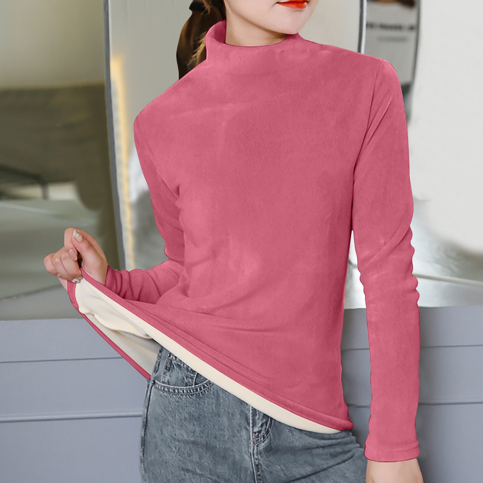 Women's Winter Velour Tops Double Layered Velvet Round NecK Thick ...