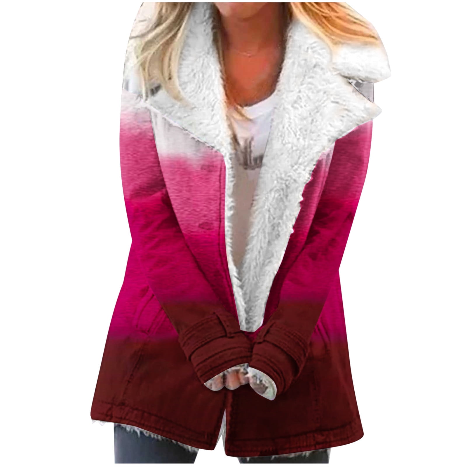 Women's Winter Warm Jackets Fashion Zip Up Plus Size Composite Plush ...