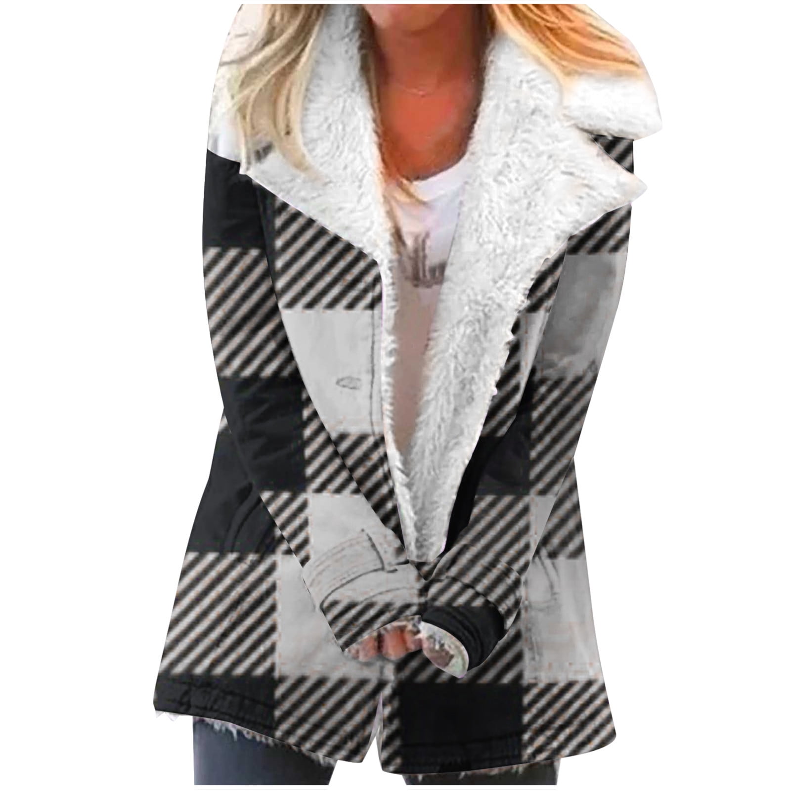 Women's Winter Warm Jackets Fashion Zip Up Plus Size Composite Plush ...