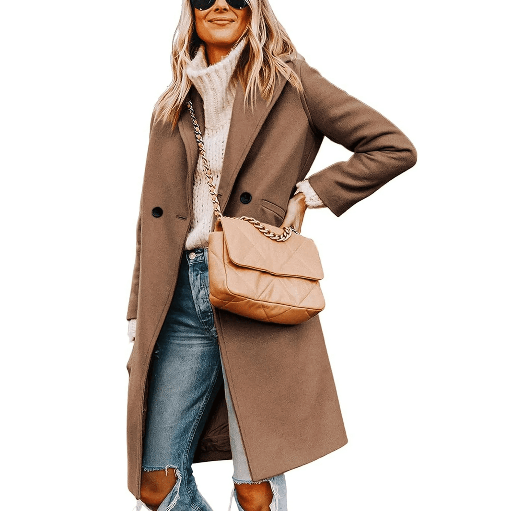 Women's Winter Wool Coat Casual Notch Lapel Single-Breasted Peacoat ...