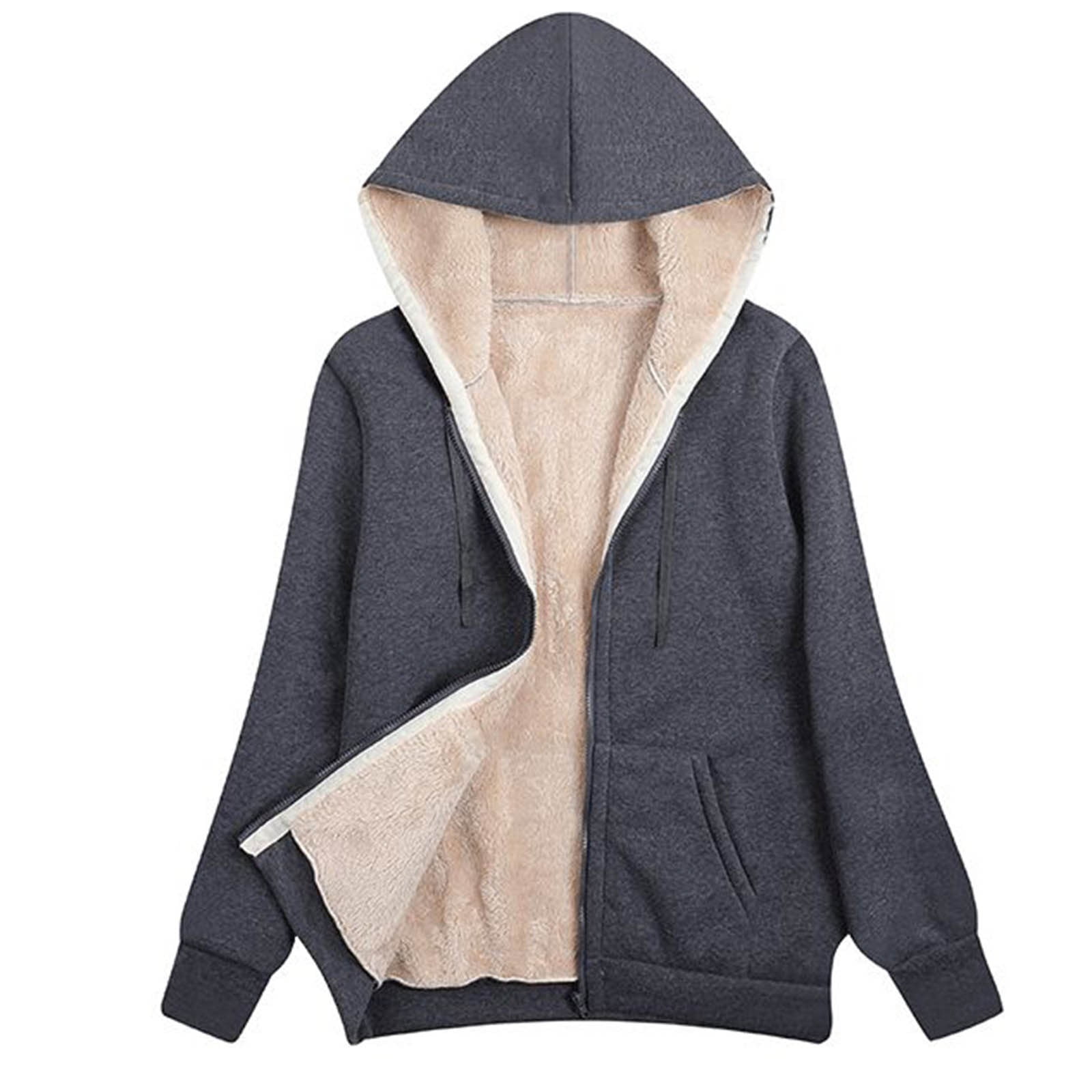 Women's Winter Zip up Hoodies Coat Sherpa Fleece Warm Heavyweight Thick ...