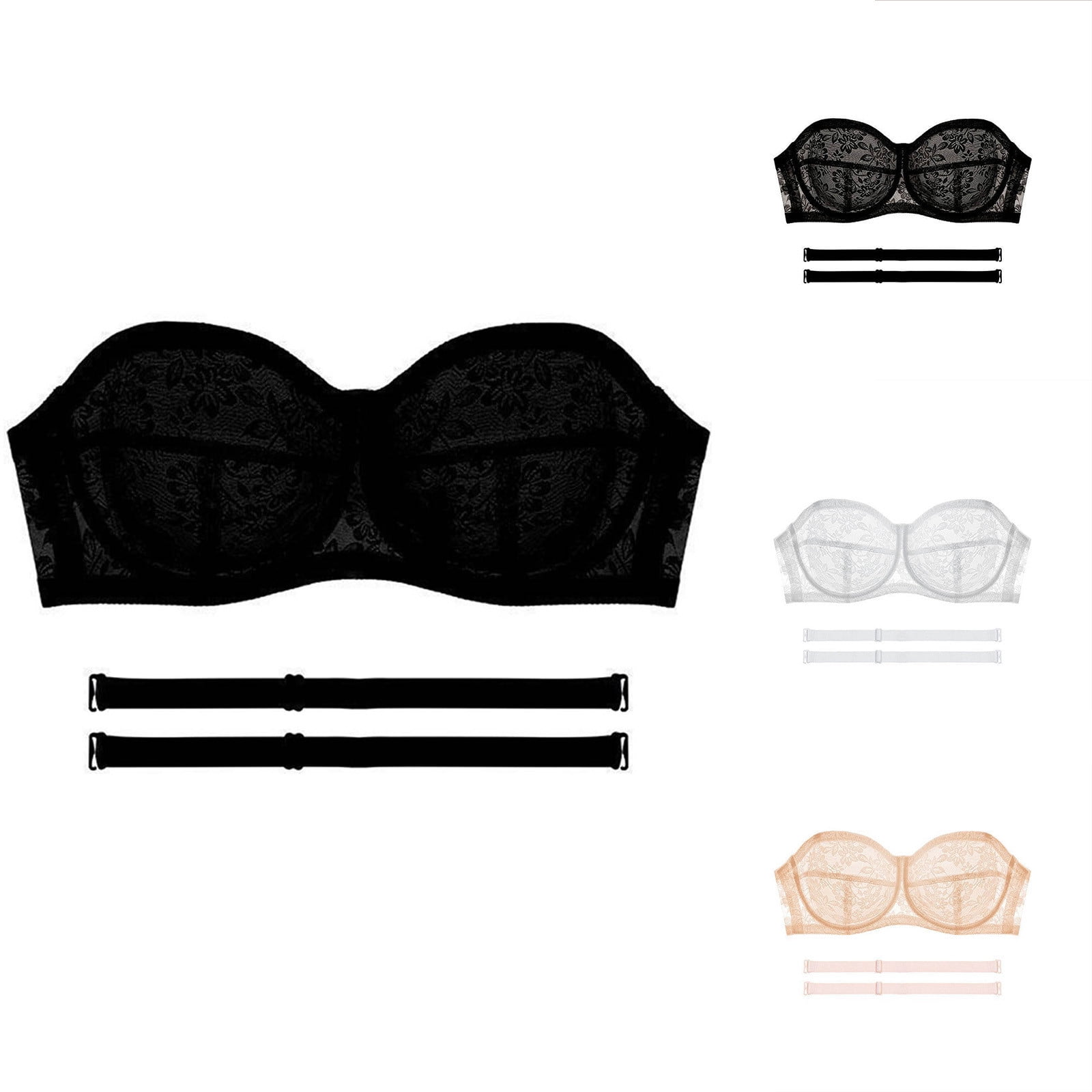 Women's Wireless Support Bra Strapless Push Up Bandeau Bra Convertible ...