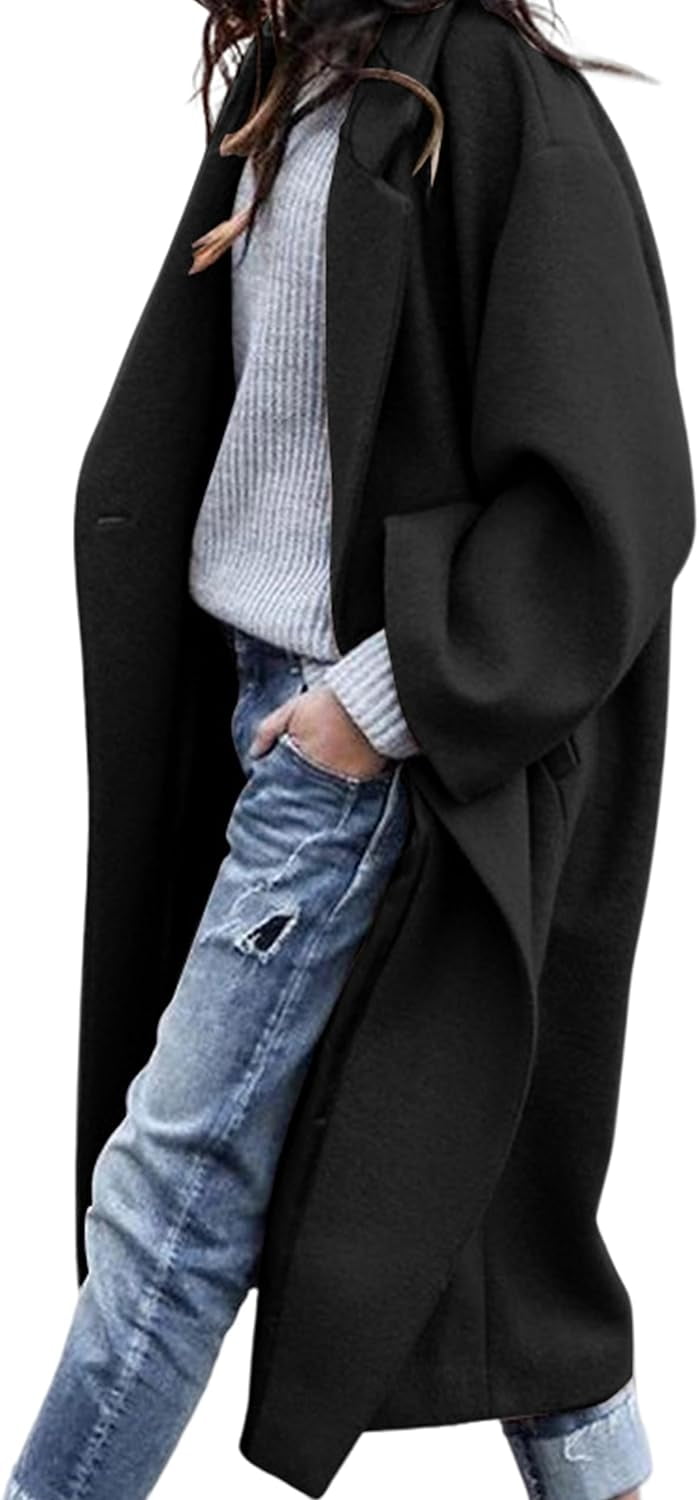 Women's Wool Blend Coat Oversized Double Breasted Long Trench Overcoat ...