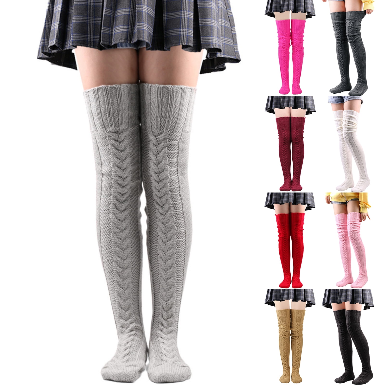 Women's Wool Blend Over-The-Knee Socks Thickened Knitted Long Leg ...