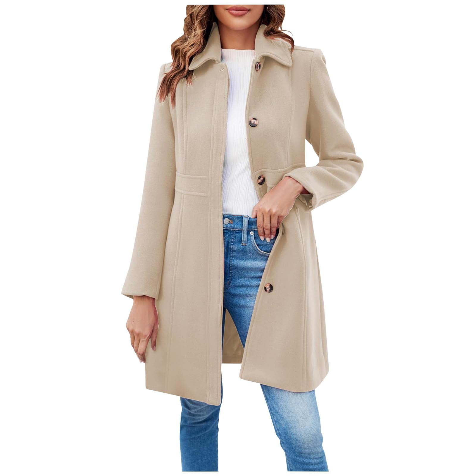 Women's Wool Peacoat Single Breasted Notched Collar Trench Coat Fall ...