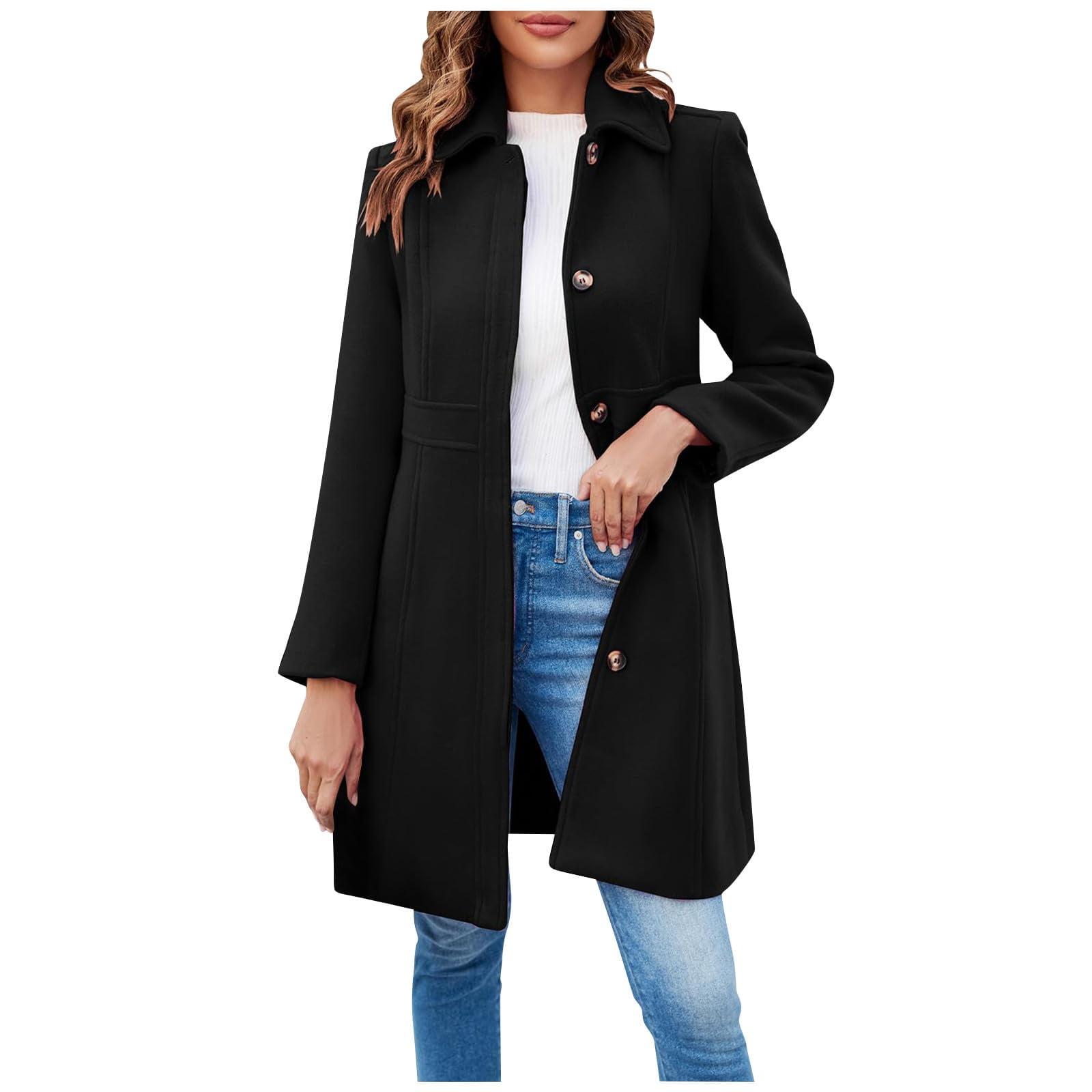 Women's Wool Peacoat Single Breasted Notched Collar Trench Coat Fall ...