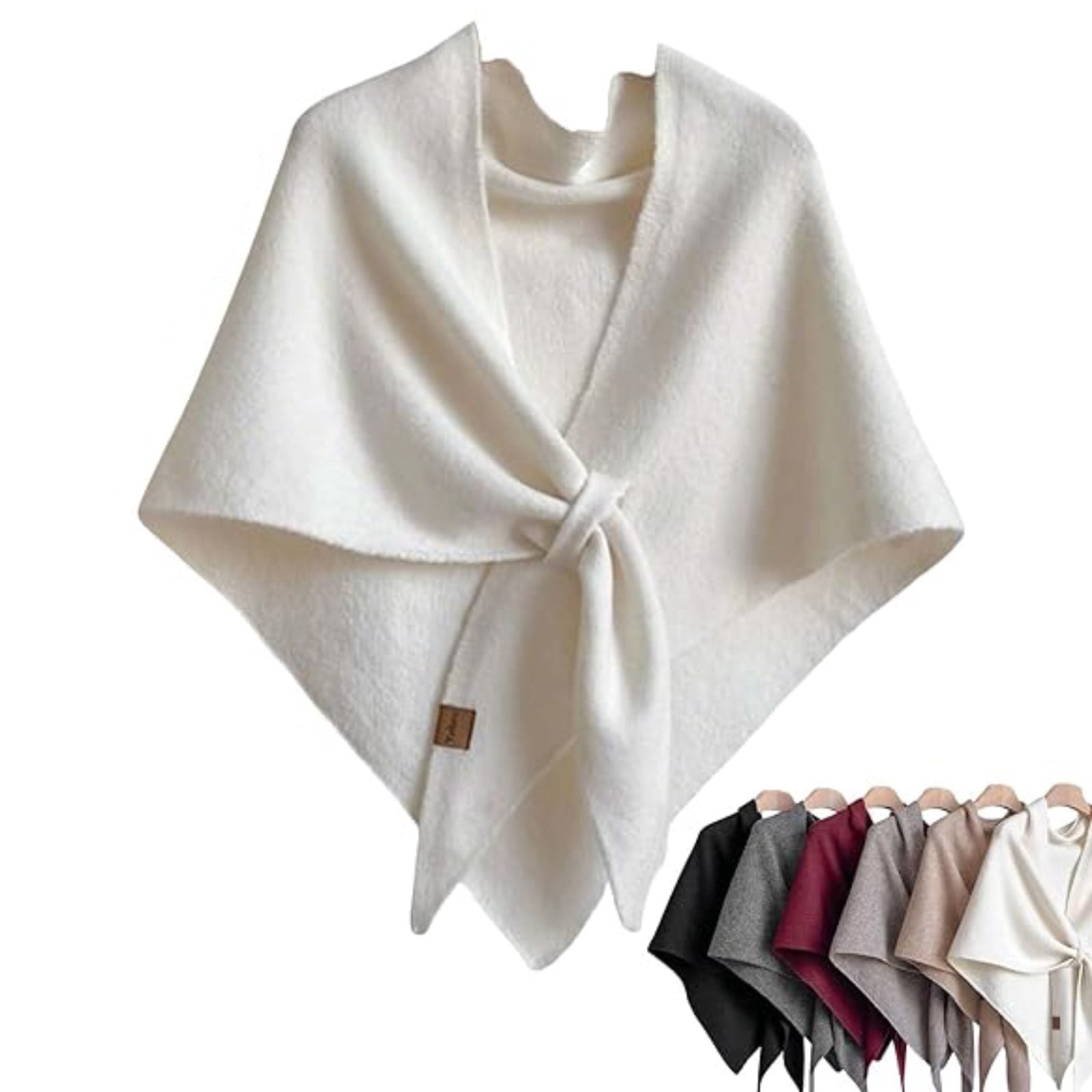 Women's Wool Shawl Wraps , Knotted Shoulder Knitted Cape Solid Color ...