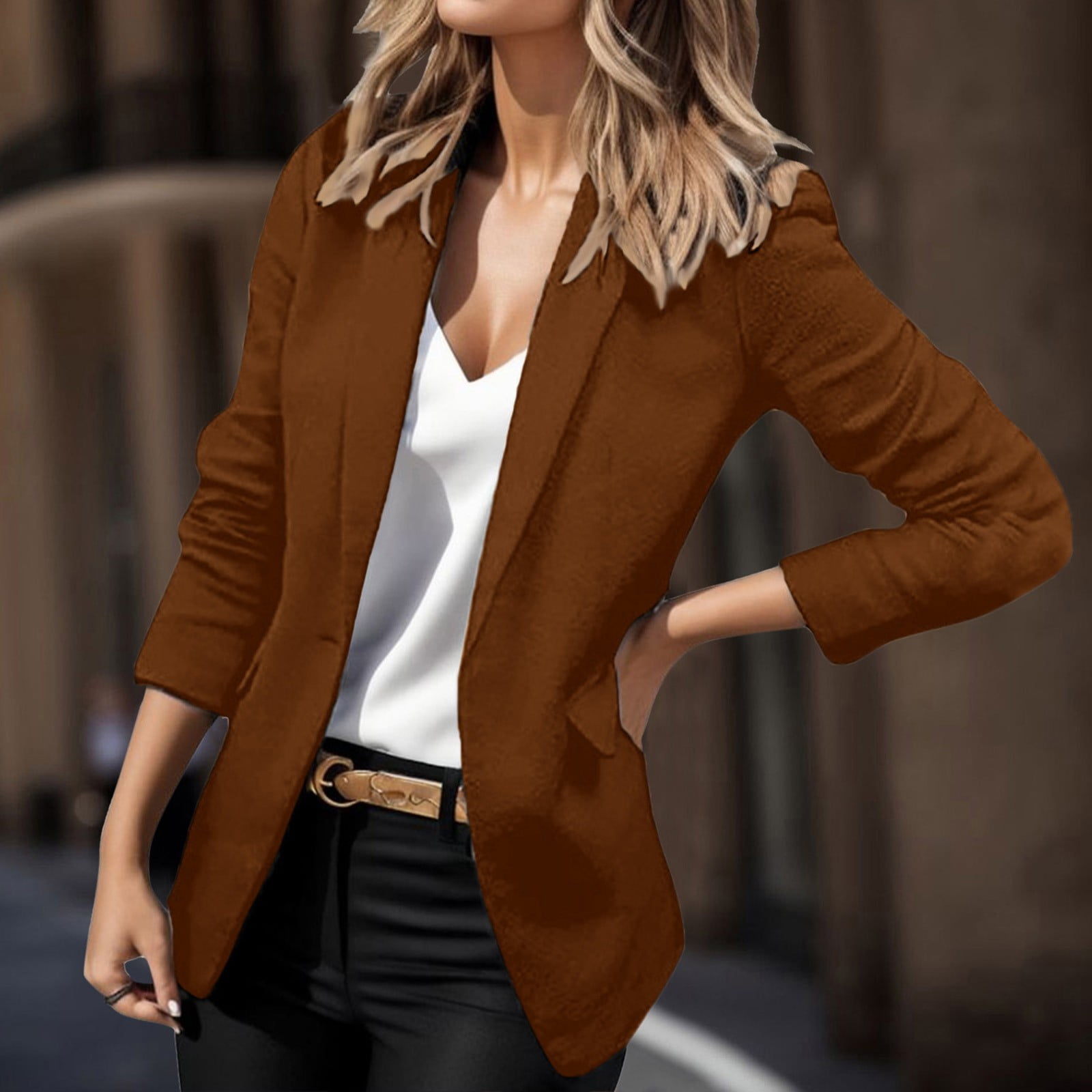 Women's Work Relaxed Fit Blazer Office Lapel 2024 Blazer Coffee M ...