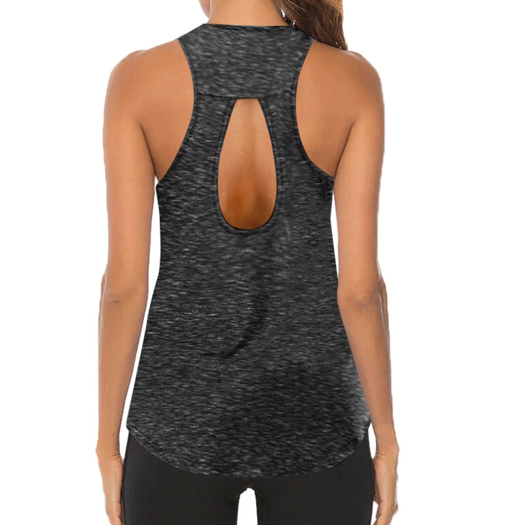 Women's Workout O-Neck Sleeveless Breathable Backless Tank Yoga Tops ...