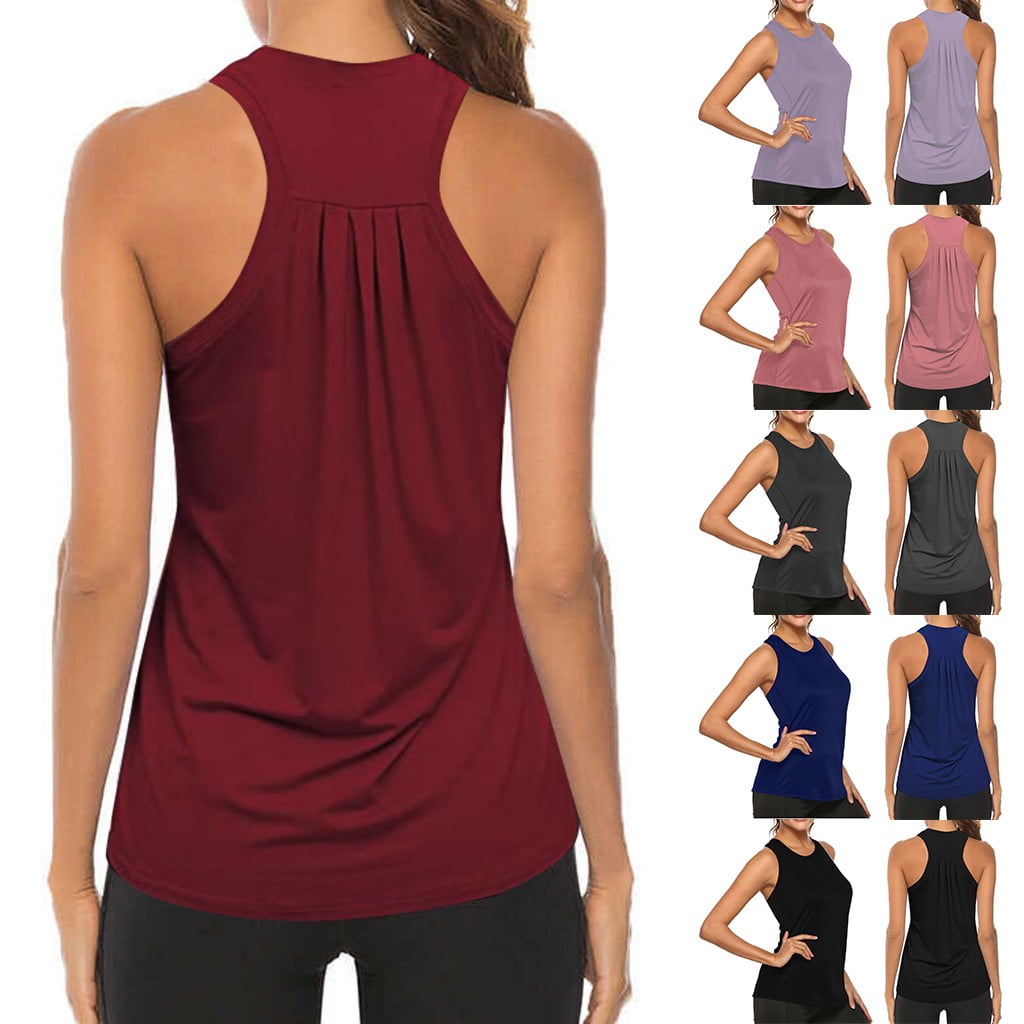 Women's Workout Tank Tops Sleeveless Pleated Gym Athletic Racerback ...