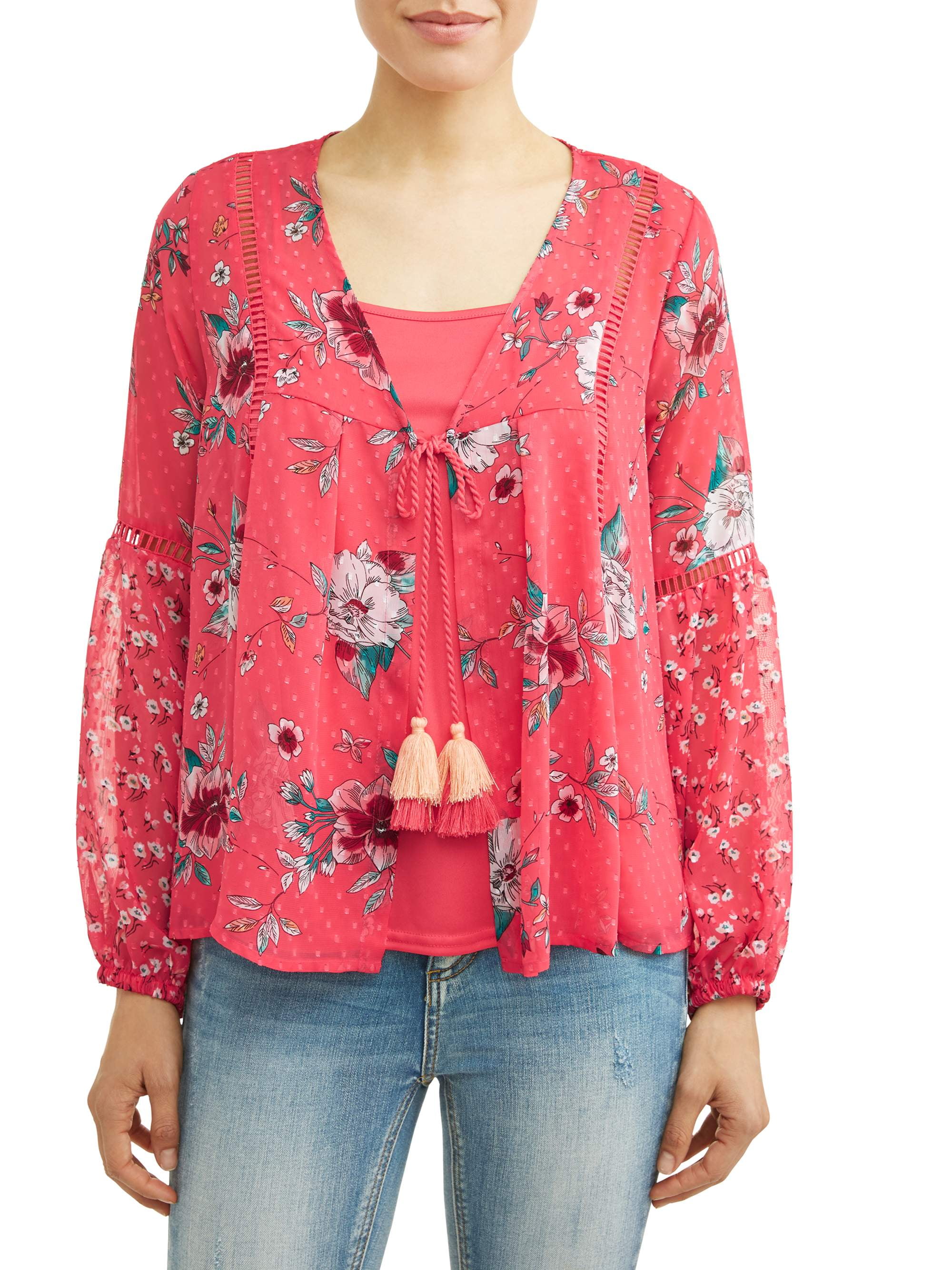Women's Woven Blouse Jacket with Cami - Walmart.com