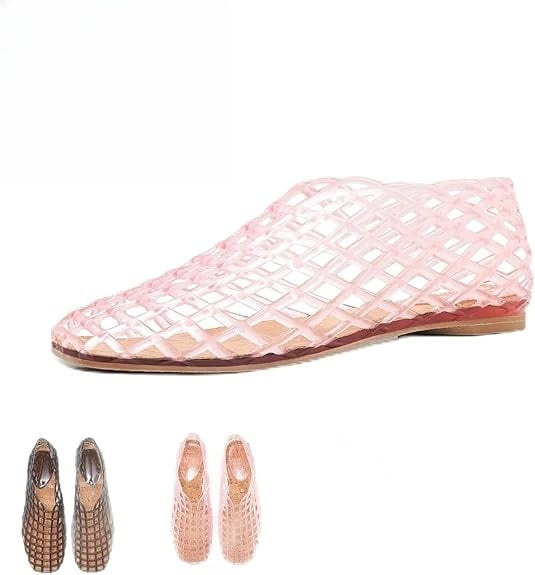 Women's Woven Jelly Flats Slip-On Square Toe Mesh Ballet Flat Summer ...