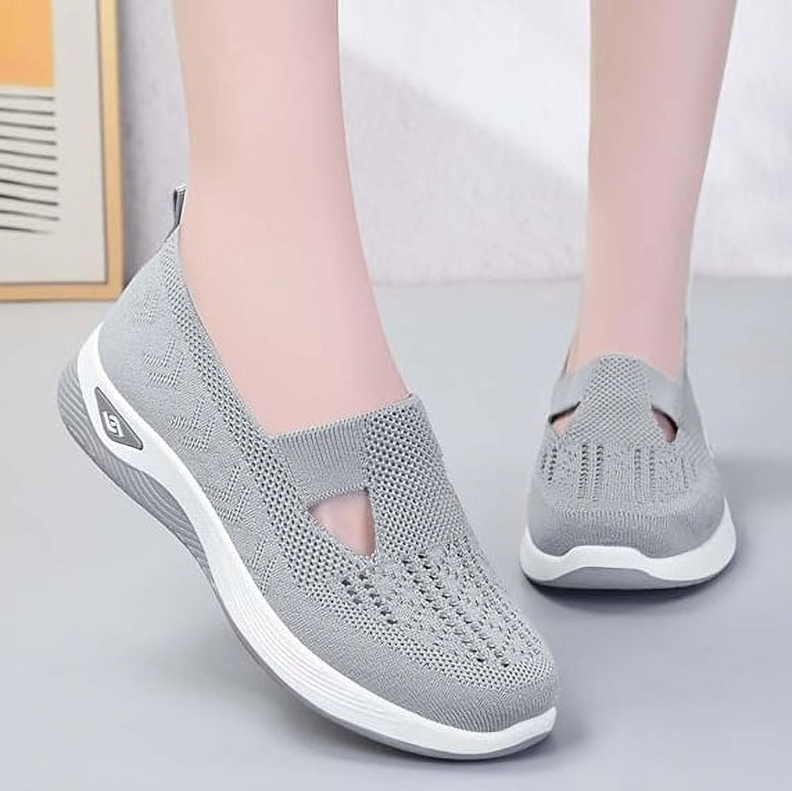 Women's Woven Orthopedic Breathable Soft Shoes Go Walking Slip on Diabetic Foam Shoes Hands Free ...
