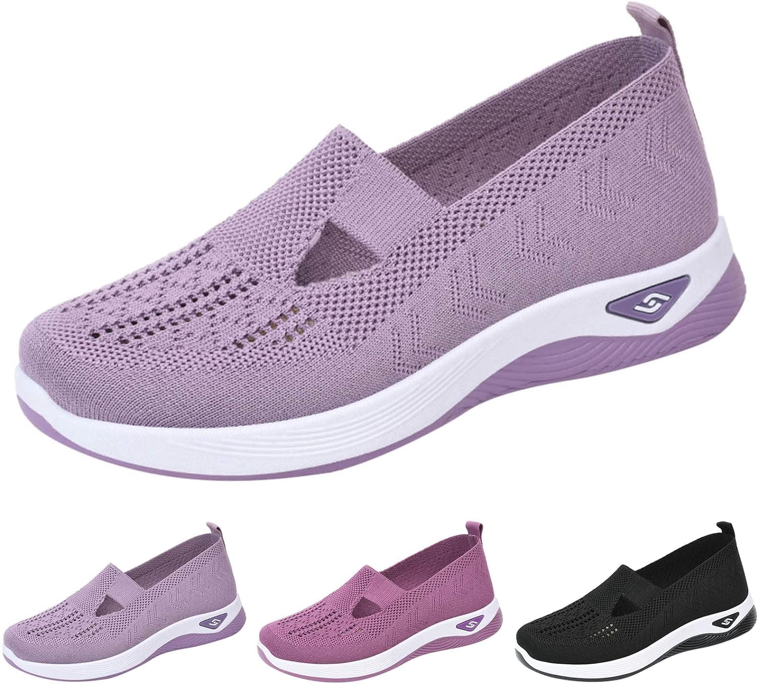 Women's Woven Orthopedic Breathable Soft Shoes Go Walking Slip on Diabetic Foam Shoes Hands Free ...