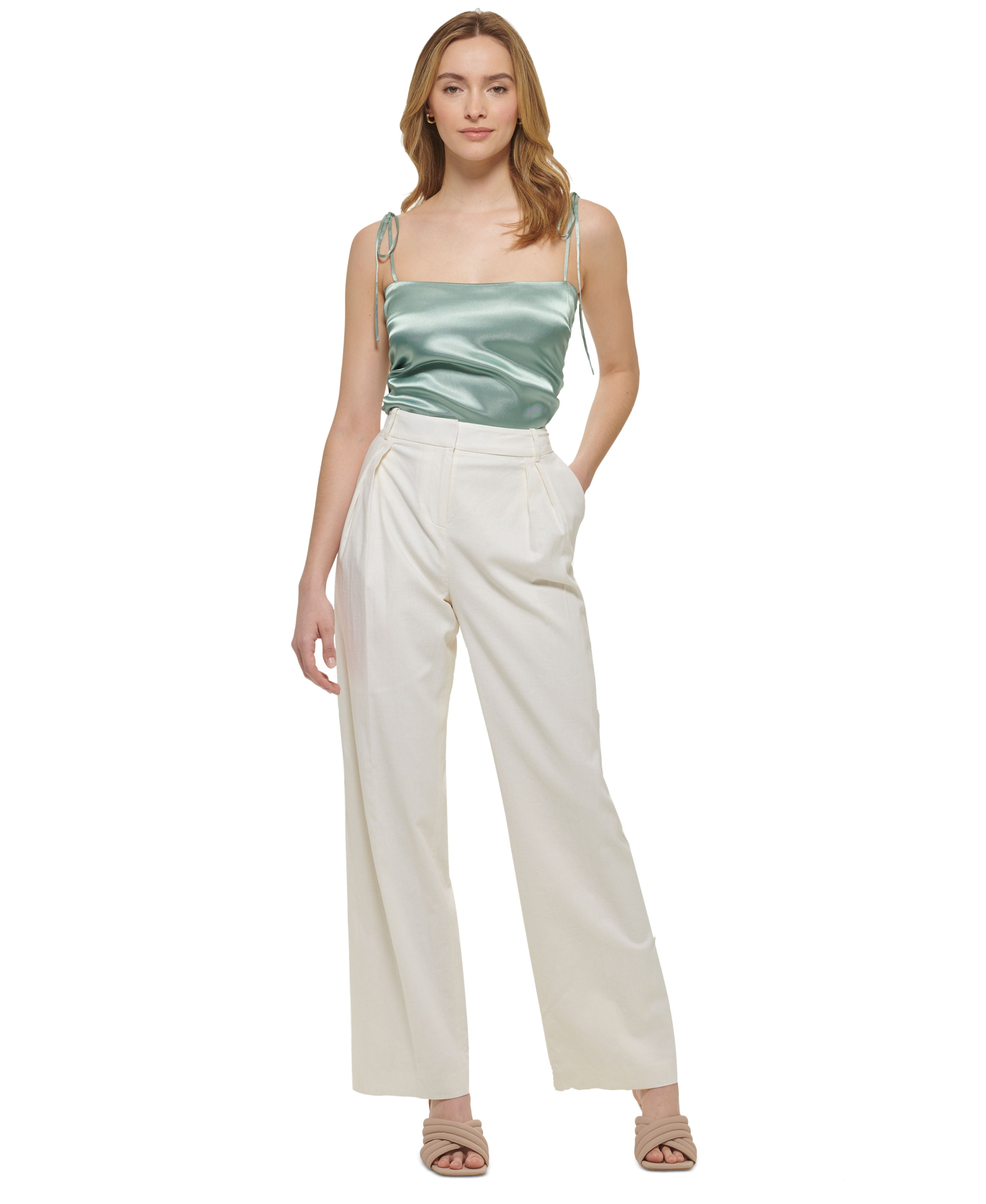 Women's X-Fit Wide Leg Linen Blend Pants Cream 10 - Walmart.com