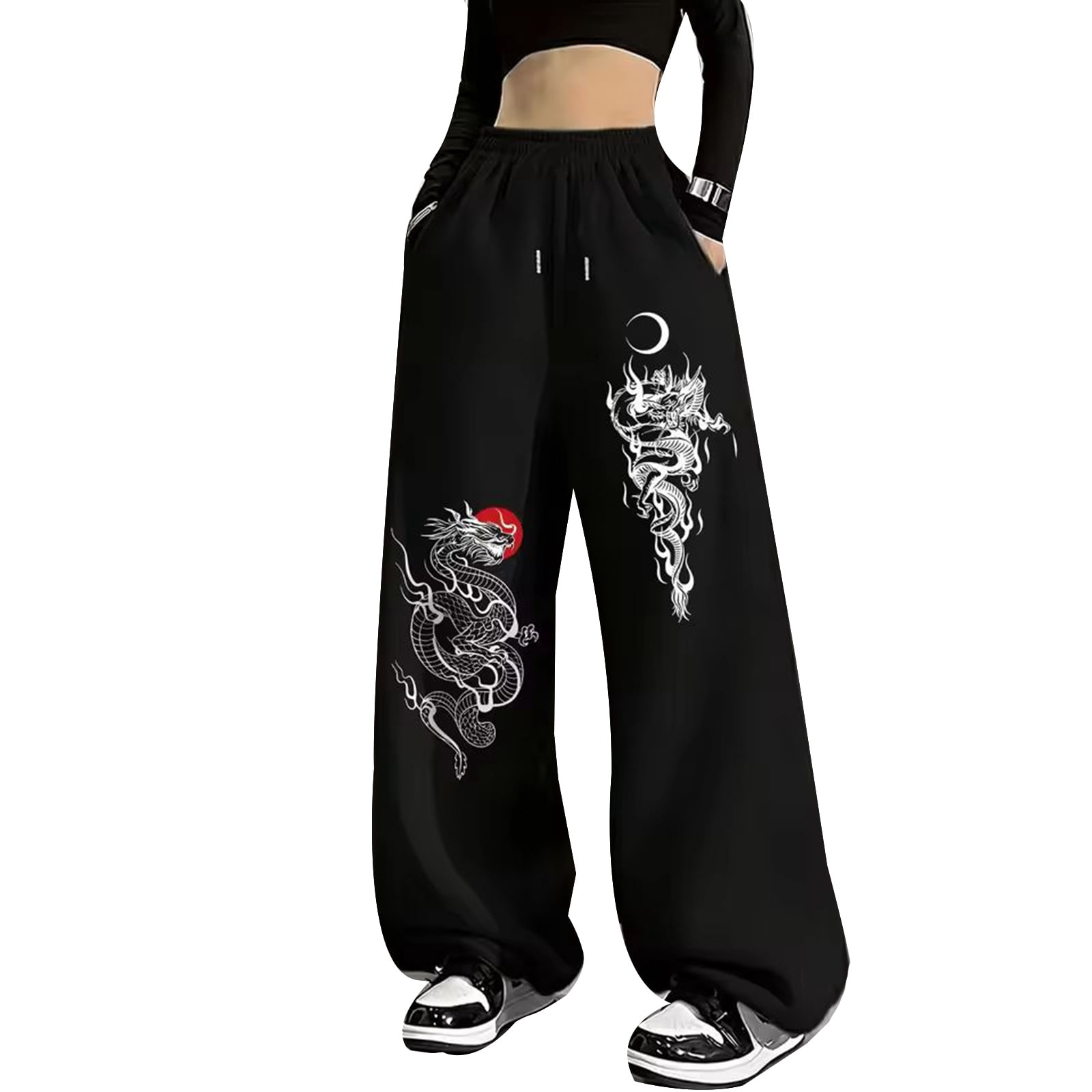 Women's Y2K High Waist Wide Leg Sweatpants, Gothic Graphic Print Loose ...