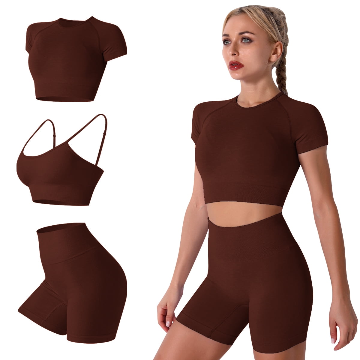 Women's Yoga Outfit Seamless Workout Set High Waist Exercise Short ...