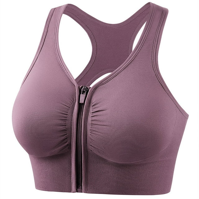Womens Zip Front Closure Sports Bra Seamless Wirefree Post Surgery