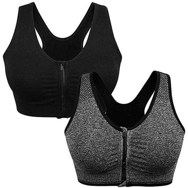 Women's Zip Front Sports Bra Wireless Post-Surgery Bra Active Yoga ...