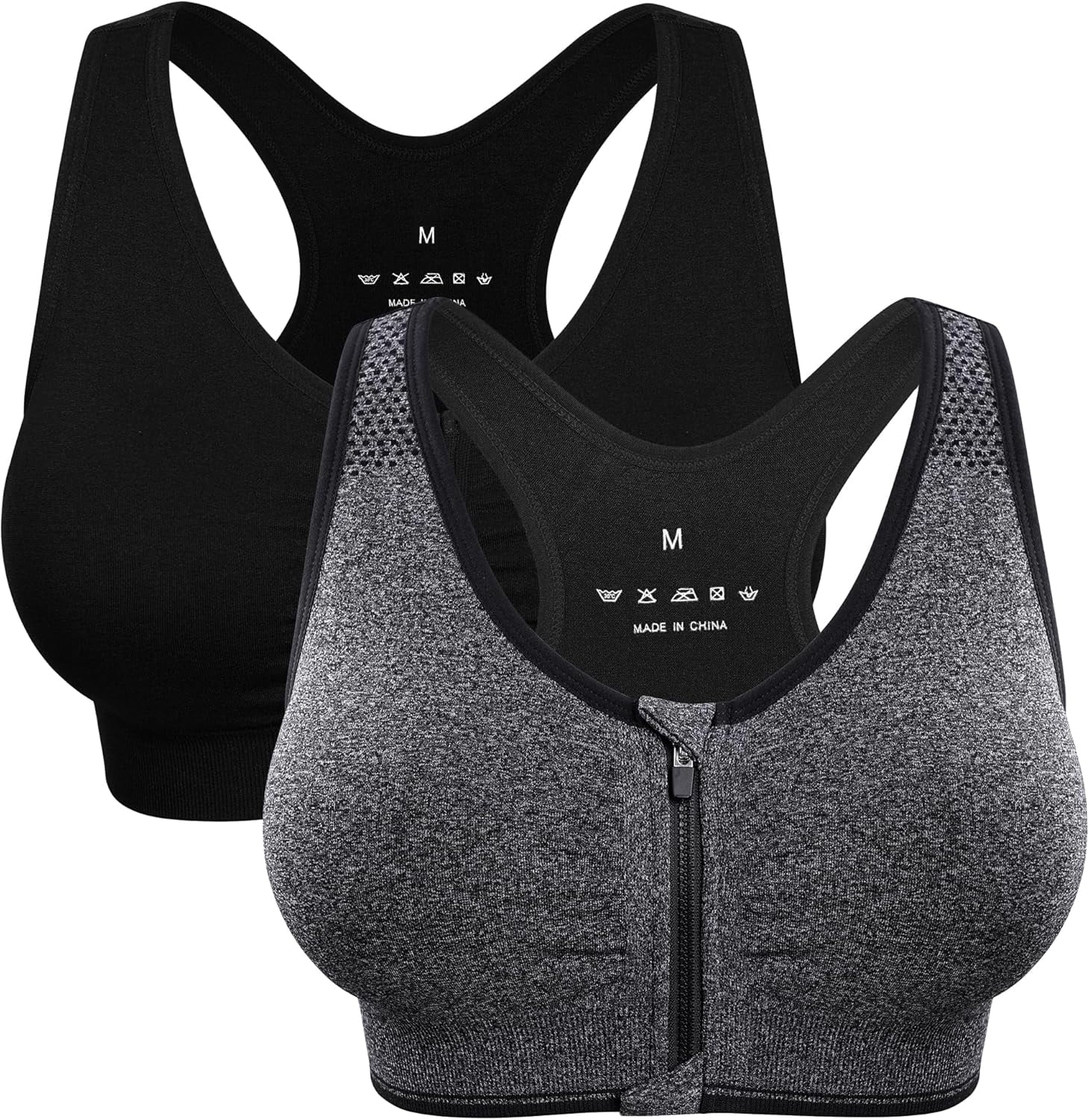 Women's Zip Front Sports Bra Wireless Post-Surgery Bra Active Yoga ...