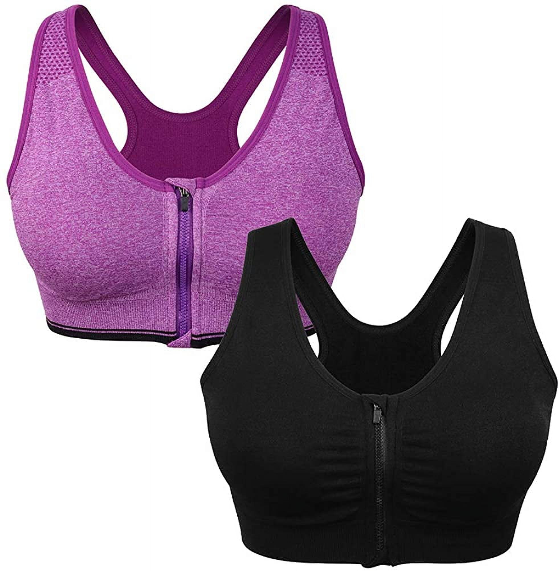Women's Zip Front Sports Bra Wireless Post-Surgery Bra Active Yoga ...
