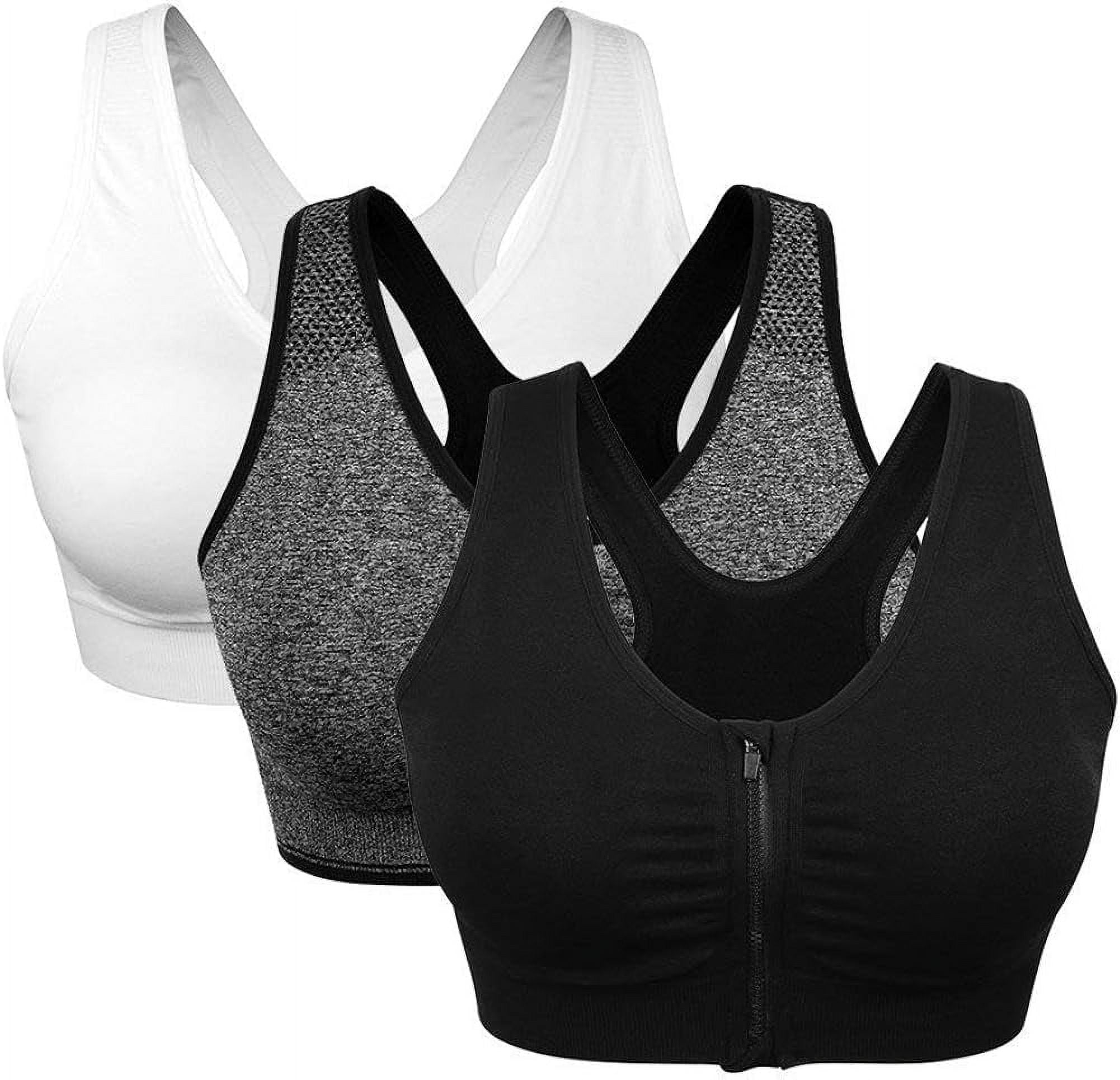 Women's Zip Front Sports Bra Wireless Post-Surgery Bra Active Yoga ...