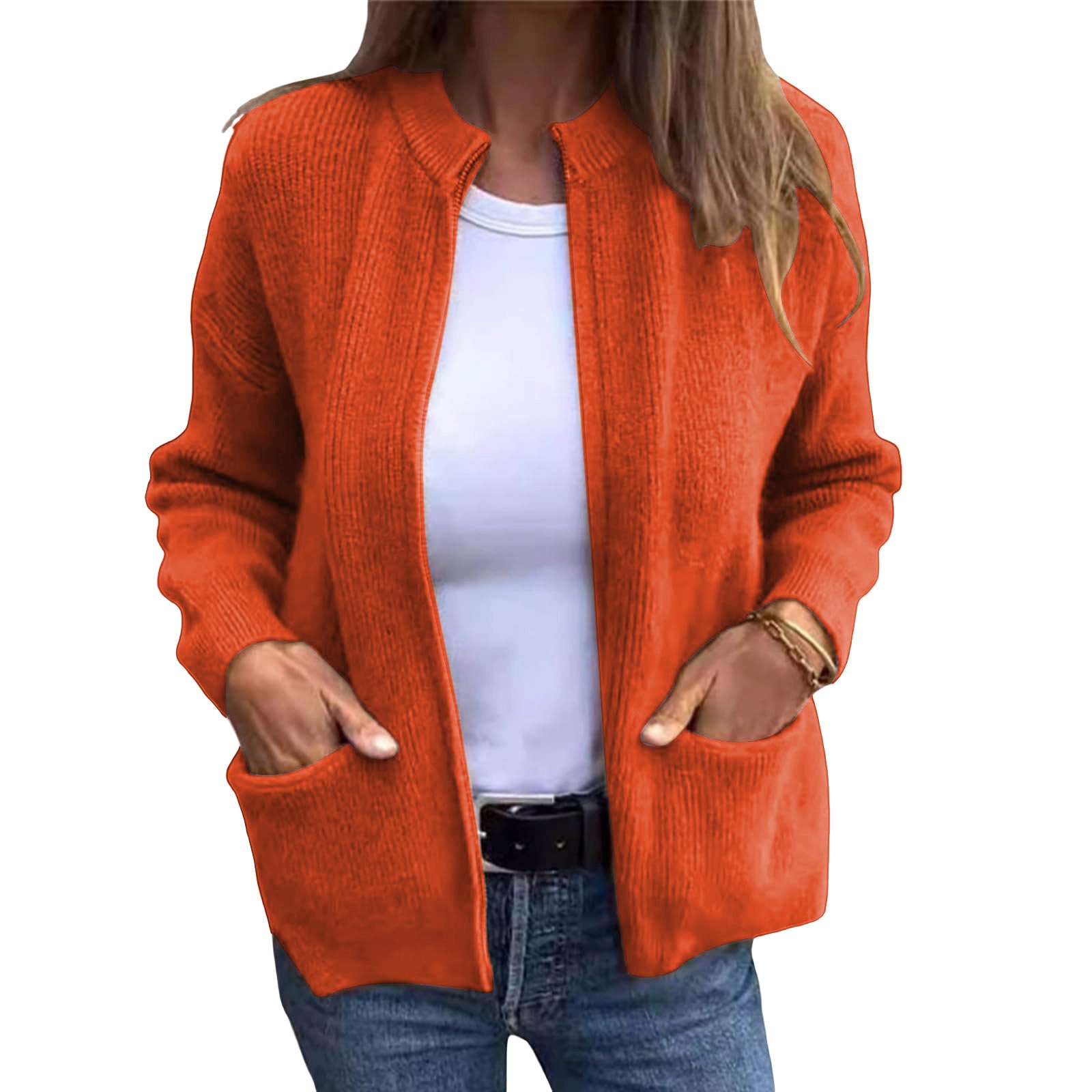 Women's Zip Up Knit Cardigan Lightweight Long Sleeve Stand Collar ...