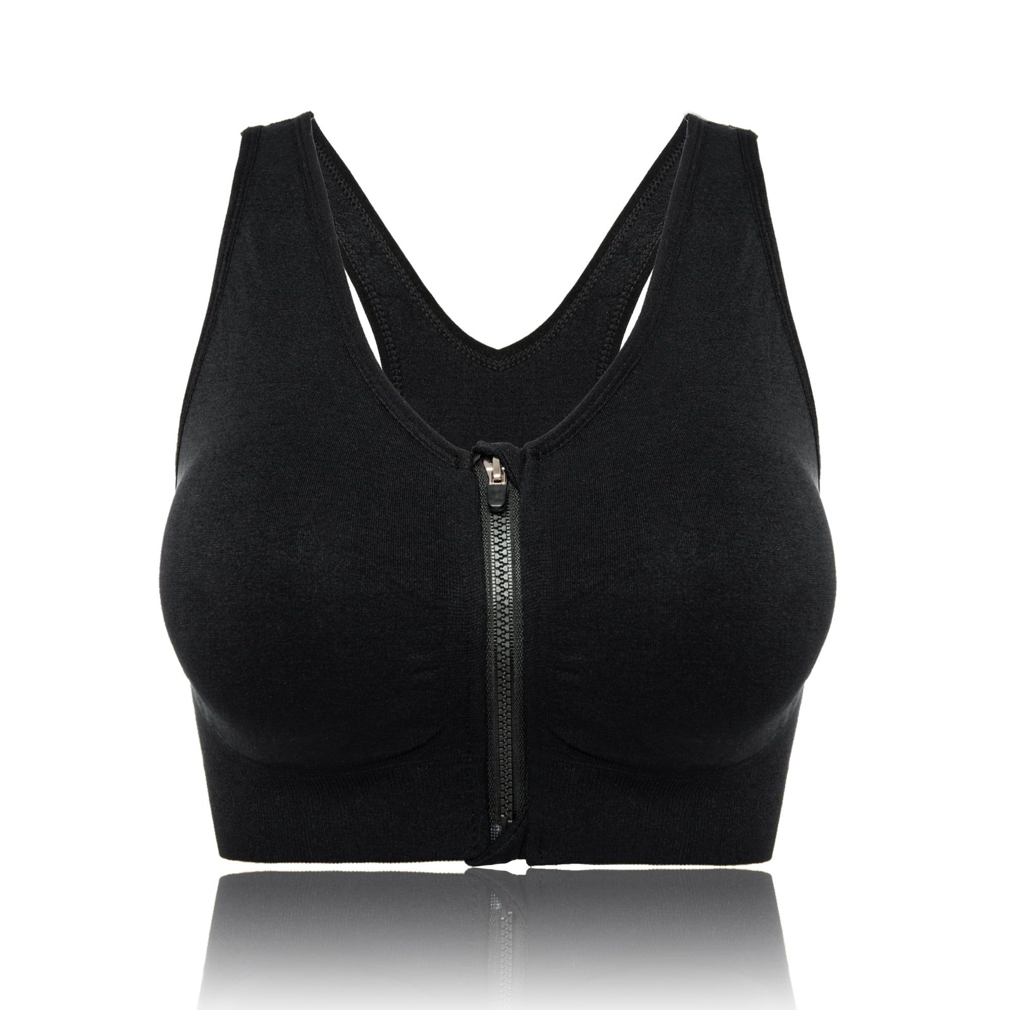 Women's Zipper Front Closure Sports Bra, Seamless Wirefree Zipper ...