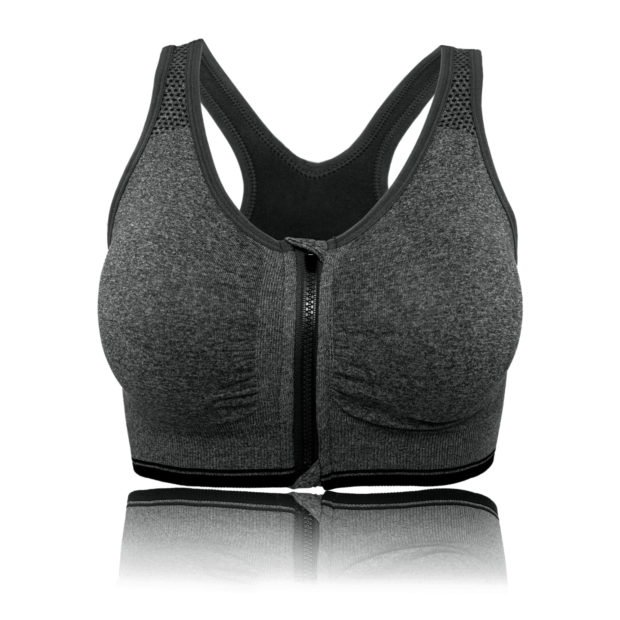 Women's Zipper Front Closure Sports Bra, Seamless Wirefree Zipper ...