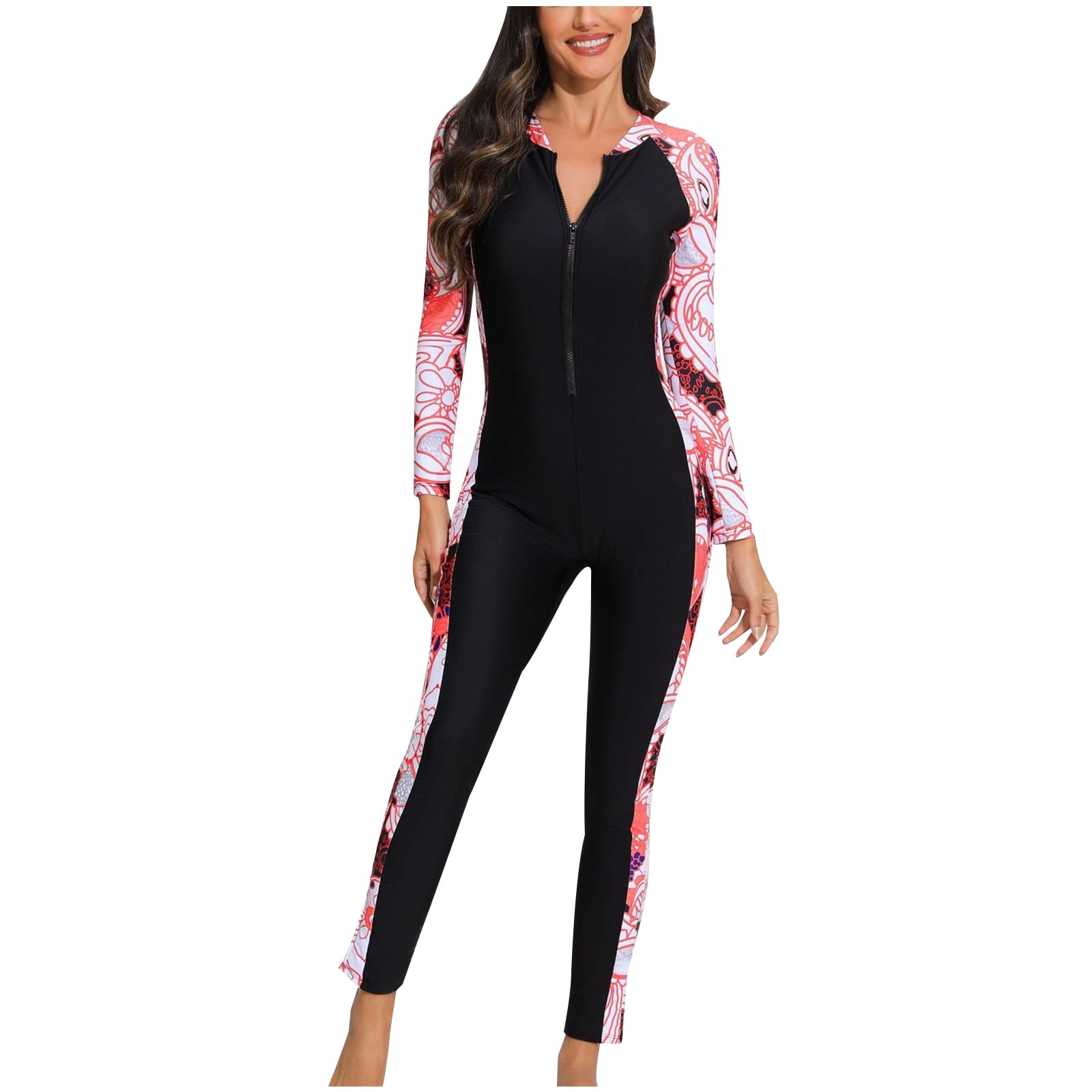 Women's Zipper Full Body Swimsuit Slimming Rash Guard One Piece Wrap ...