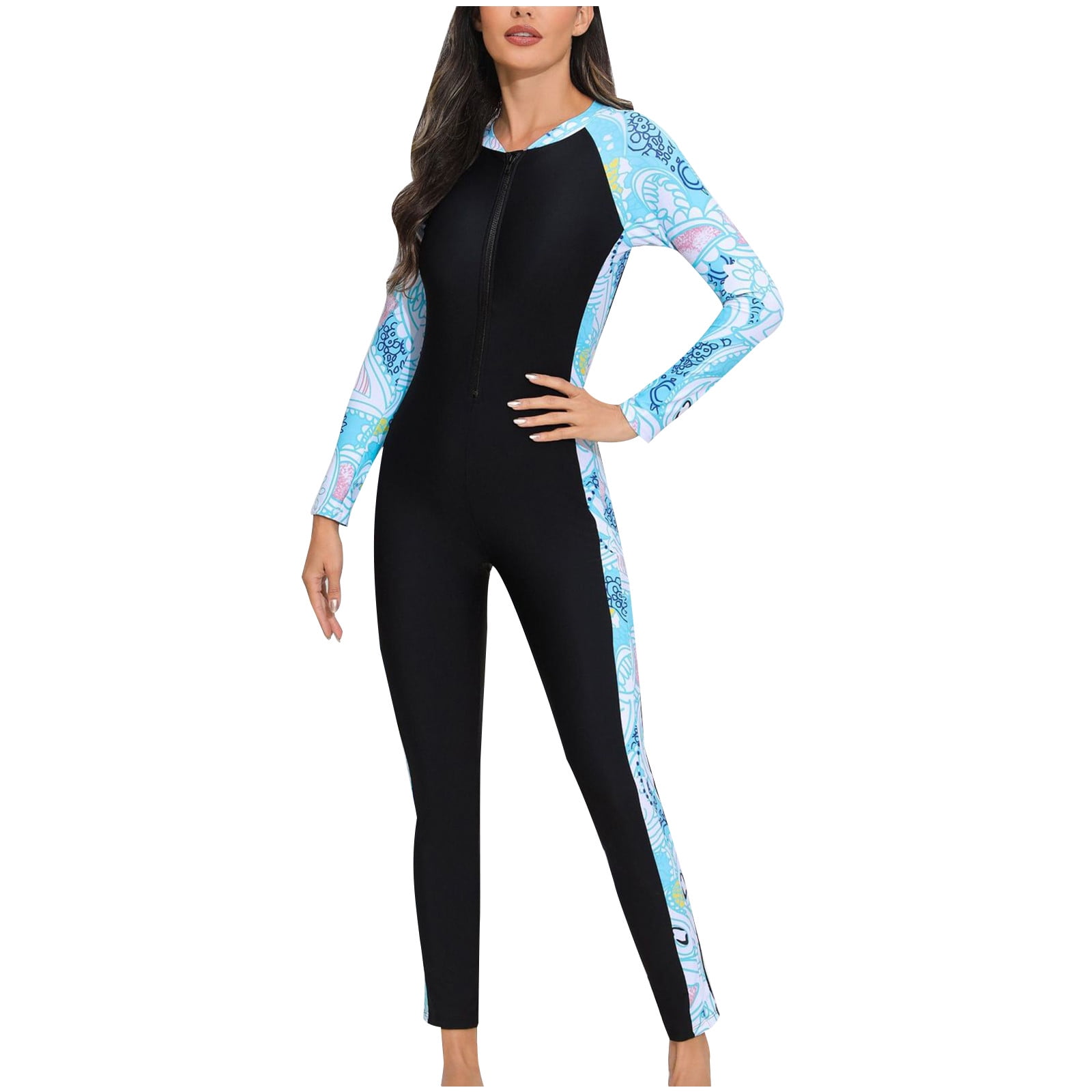 Women's Zipper Full Body Swimsuit Slimming Rash Guard One Piece Wrap ...