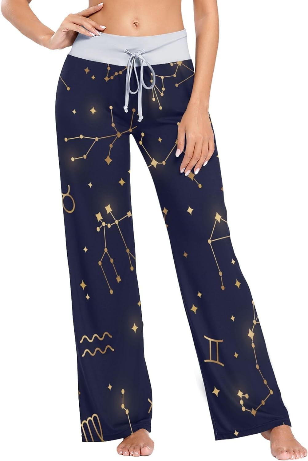 Women's Zodiac Sign Blue Pajama Pants, Casual Pajama Bottoms Lounge ...