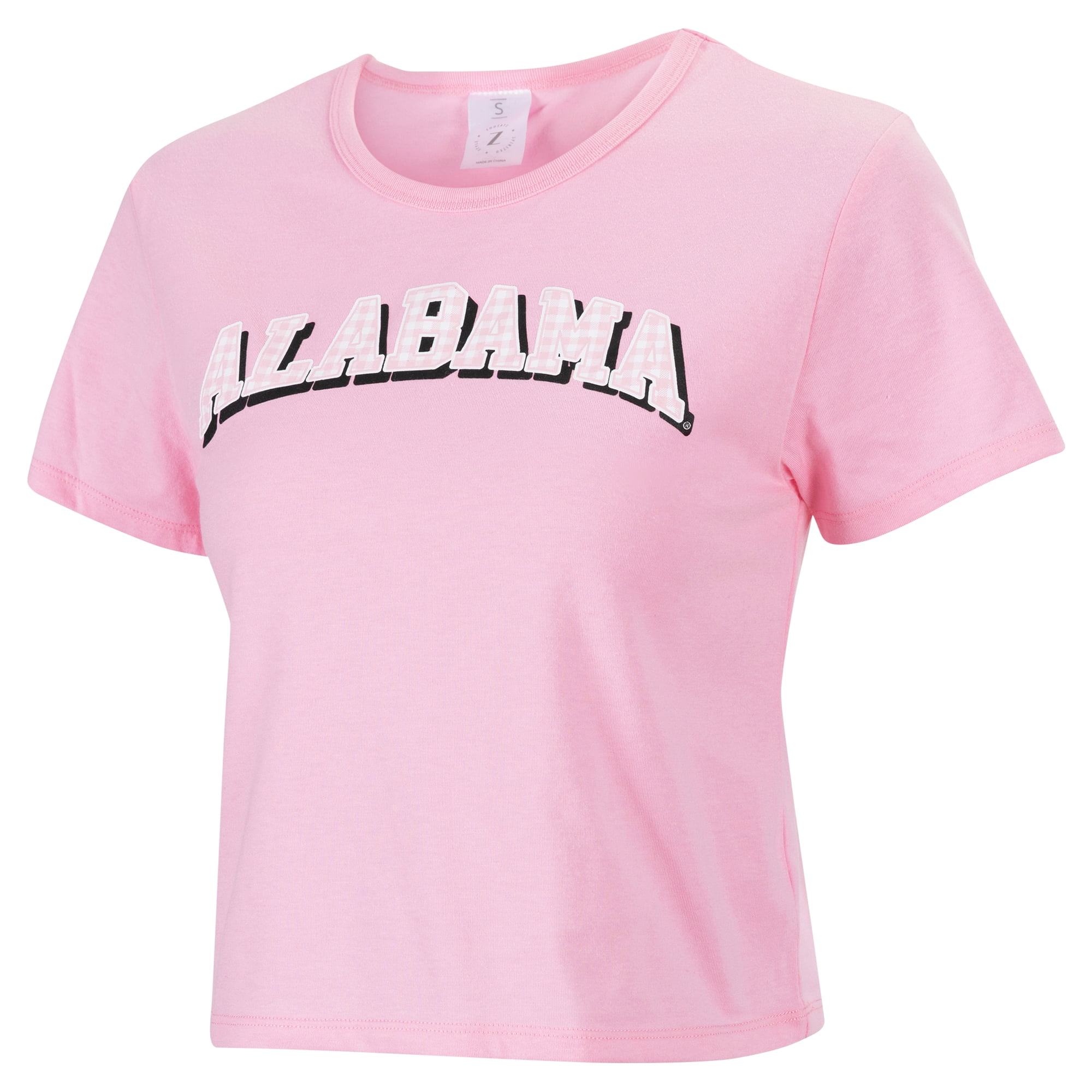 Women's ZooZatz Pink Alabama Crimson Tide Gingham Logo Cropped T-Shirt ...