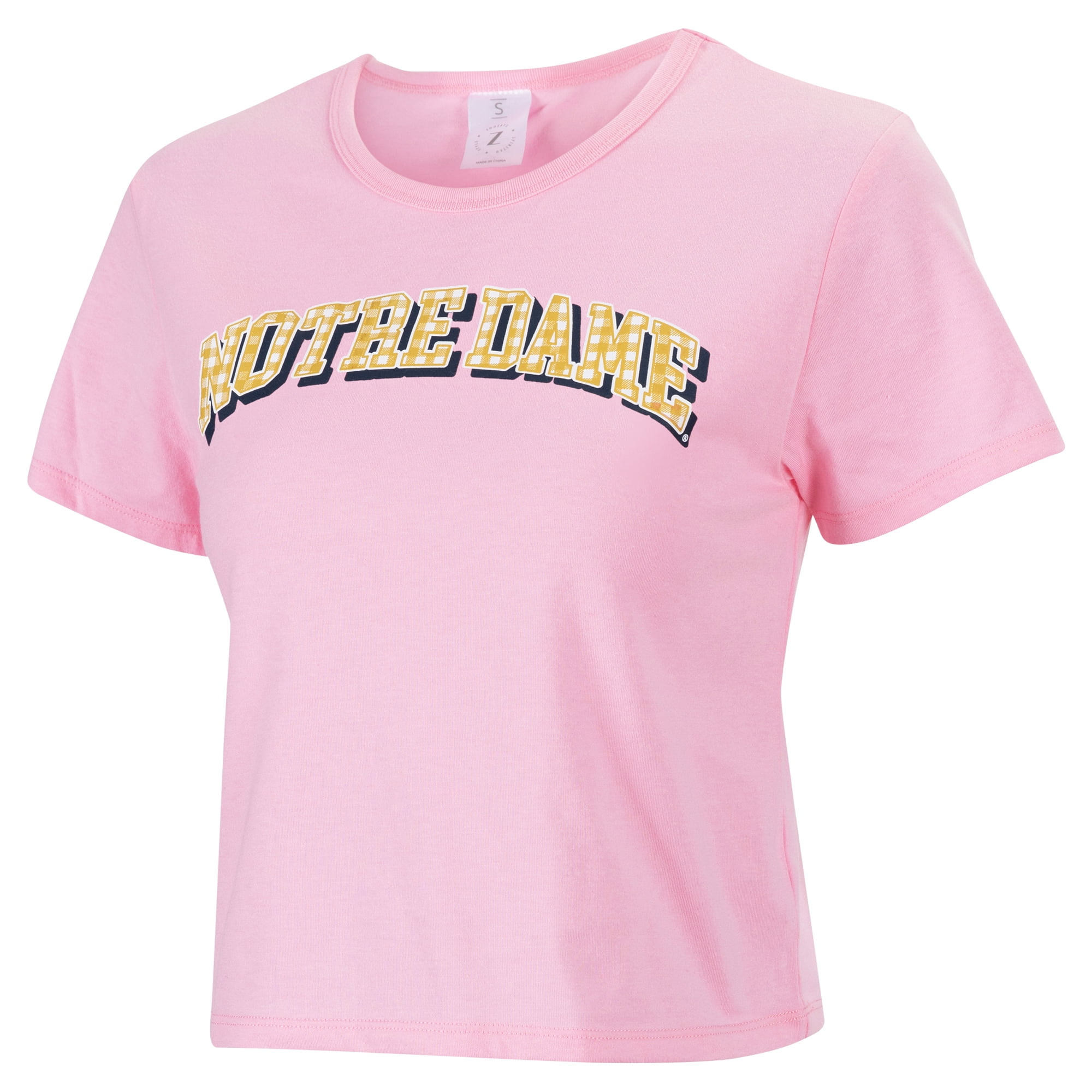 Women's ZooZatz Pink Notre Dame Fighting Irish Gingham Logo Cropped T ...