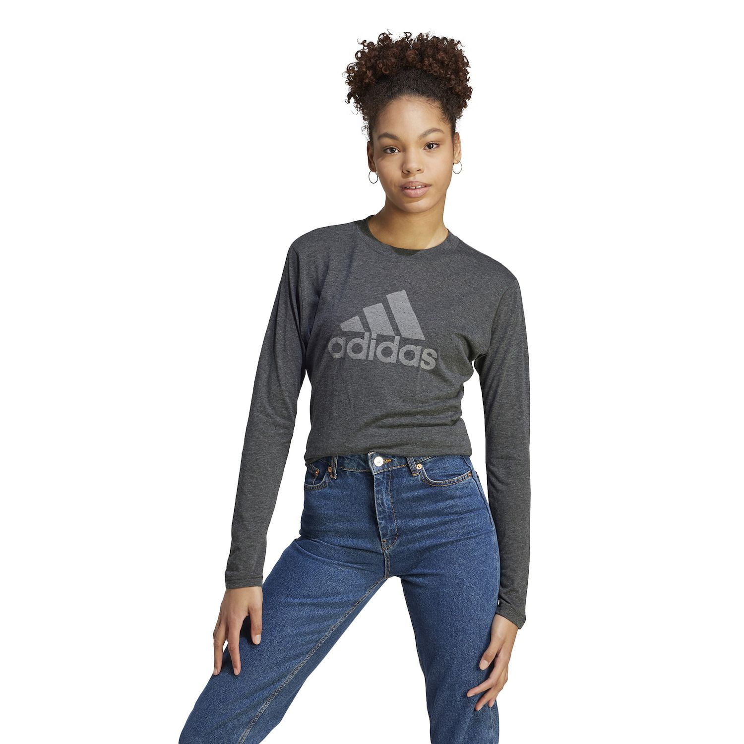 Women's adidas Winners Long Sleeve Tee Color: Black Melange Gray Size ...