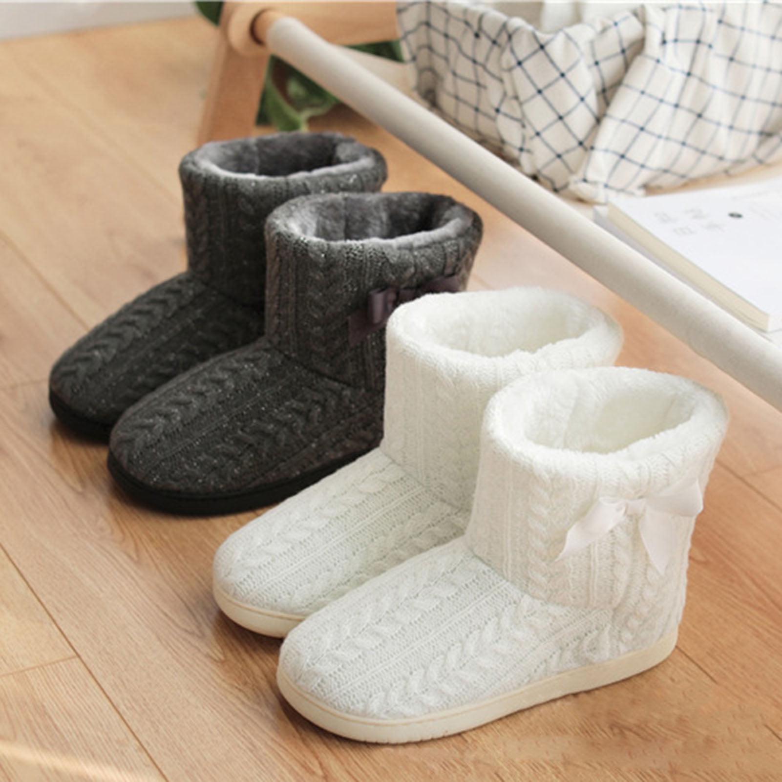Women's and Men's Fluffy Bootie Slipper Sock with Memory Foam House ...