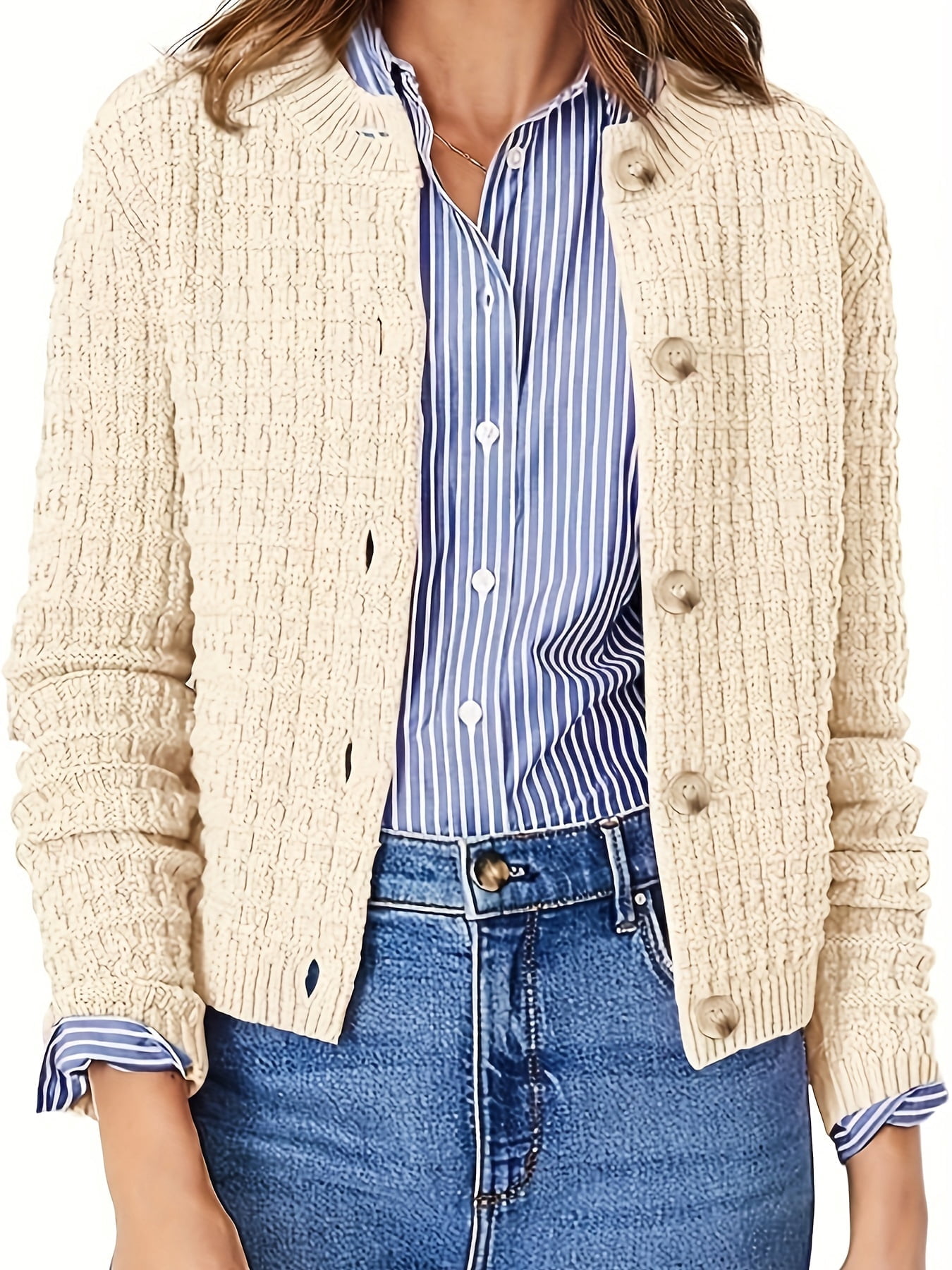 Women's autumn and winter knitting cardigan sweater casual long sleeve ...