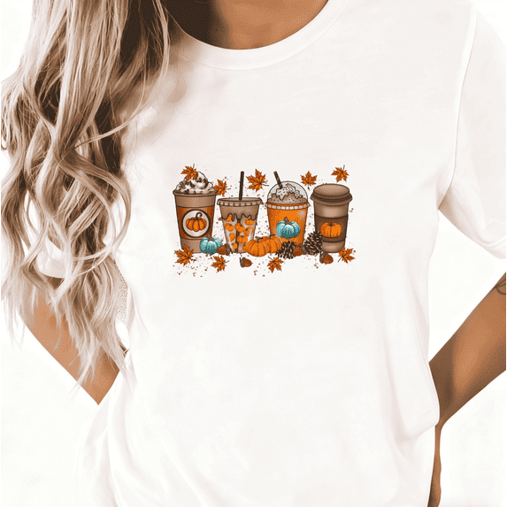 Women's cotton White Print Tshirt Graphic Tees Shirts Autumn Coffee ...