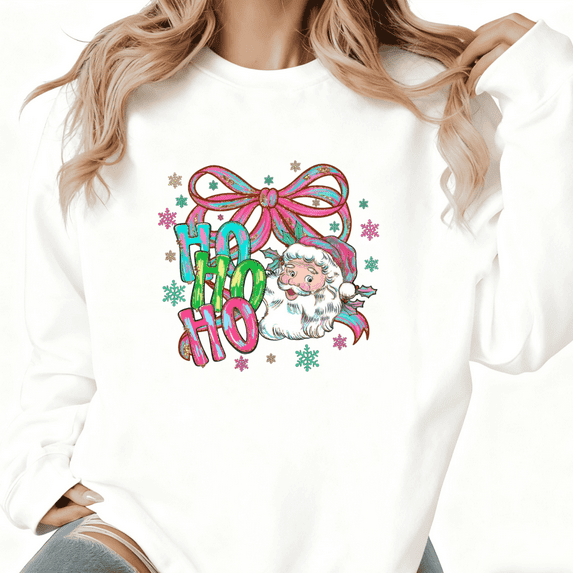 Women's cotton White Sweatshirt Graphic Tees Shirts "Ho Ho Ho" Santa ...