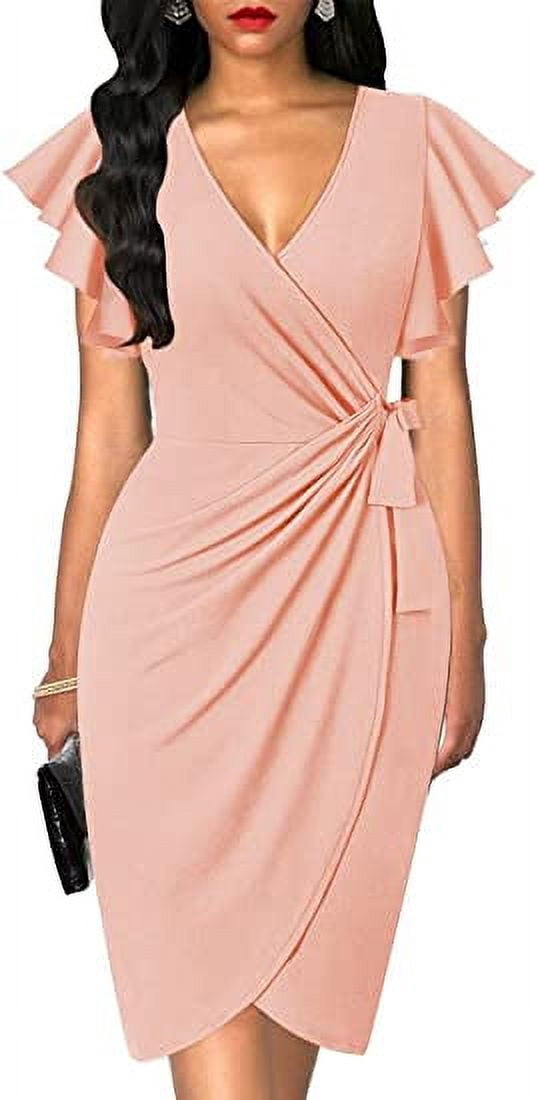 Oten Women's Dress Ruffle Sleeve Mid Dress Casual Cocktail Party Work ...