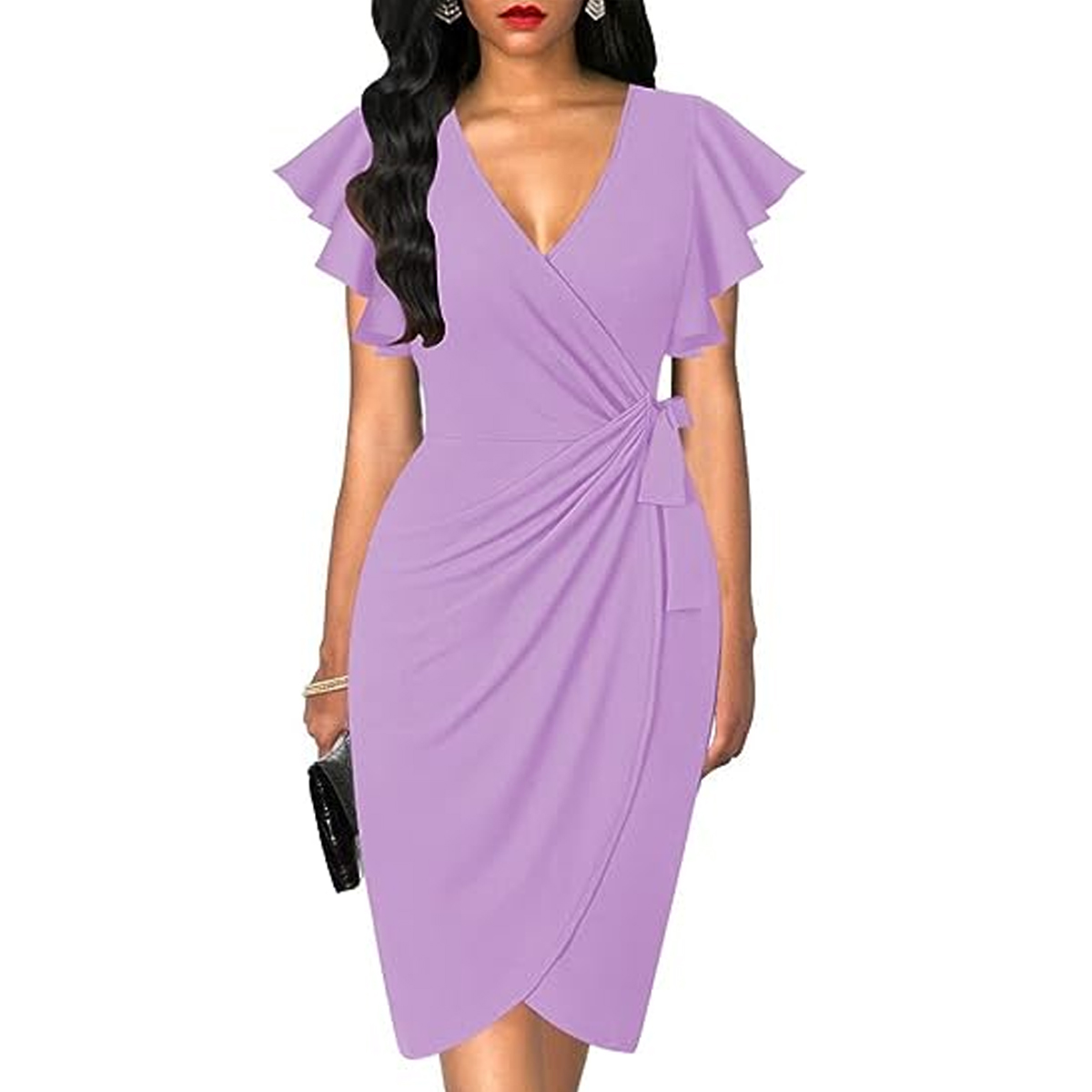 Oten Women's Dress Ruffle Sleeve Mid Dress Casual Cocktail Party Work ...