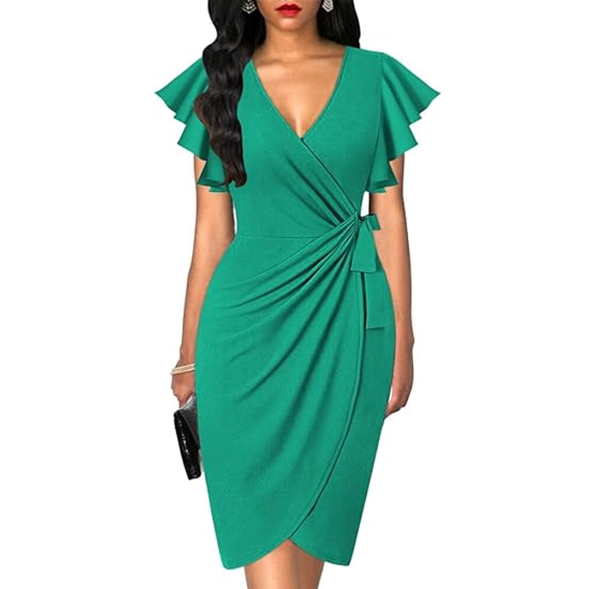 Oten Women's Dress Ruffle Sleeve Mid Dress Casual Cocktail Party Work ...